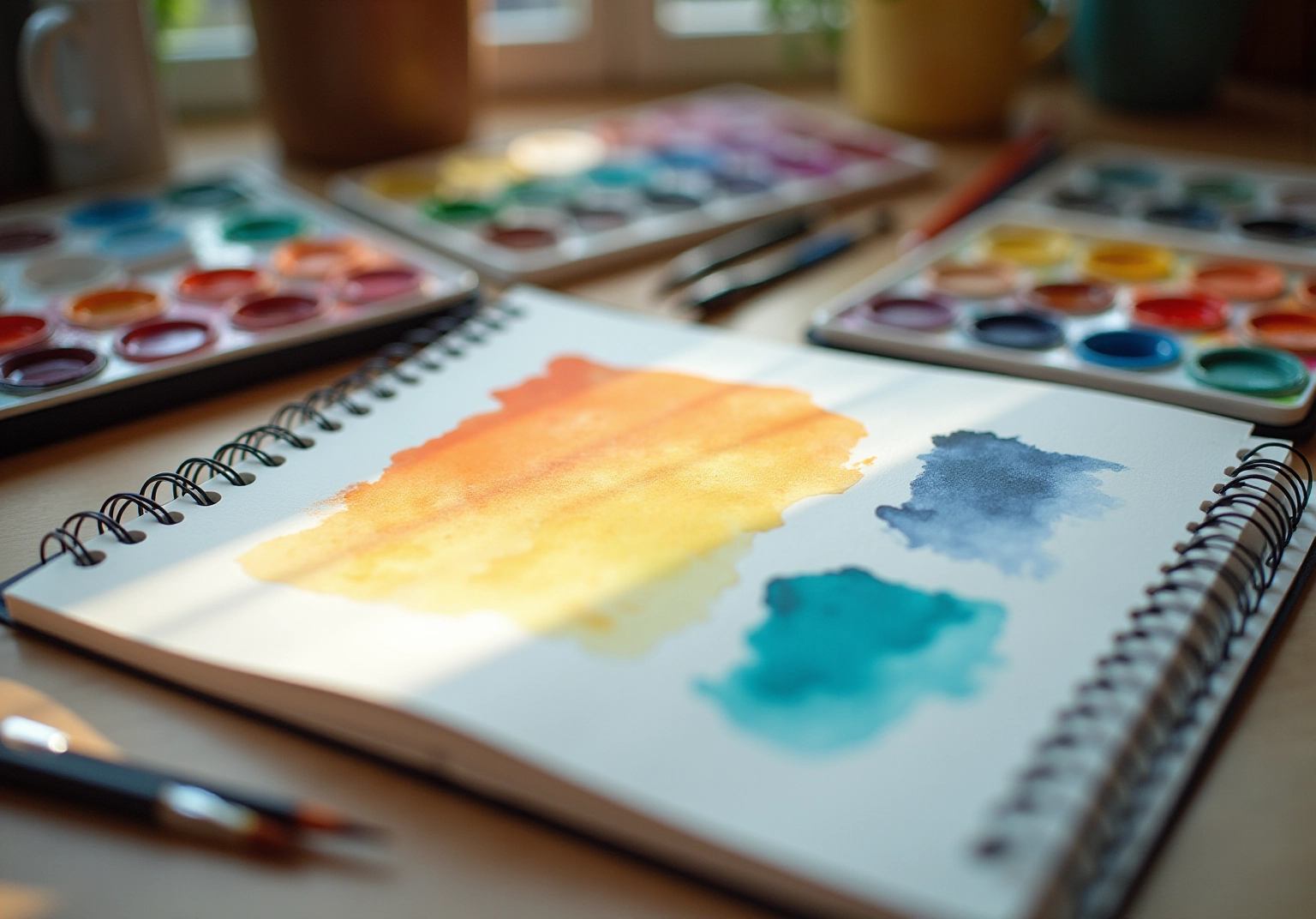 Artistic Workspace with Watercolor Practice Book Artistic Workspace with Watercolor Practice Book