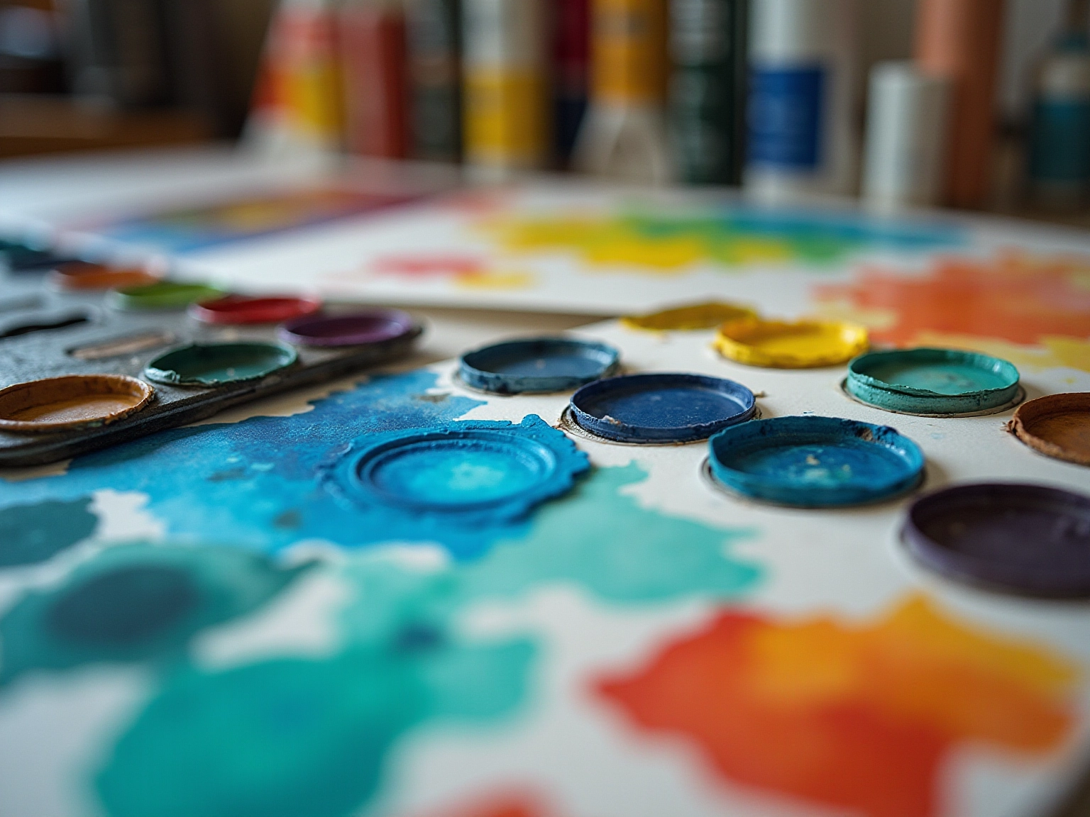 Artistic Workspace with Watercolor Supplies