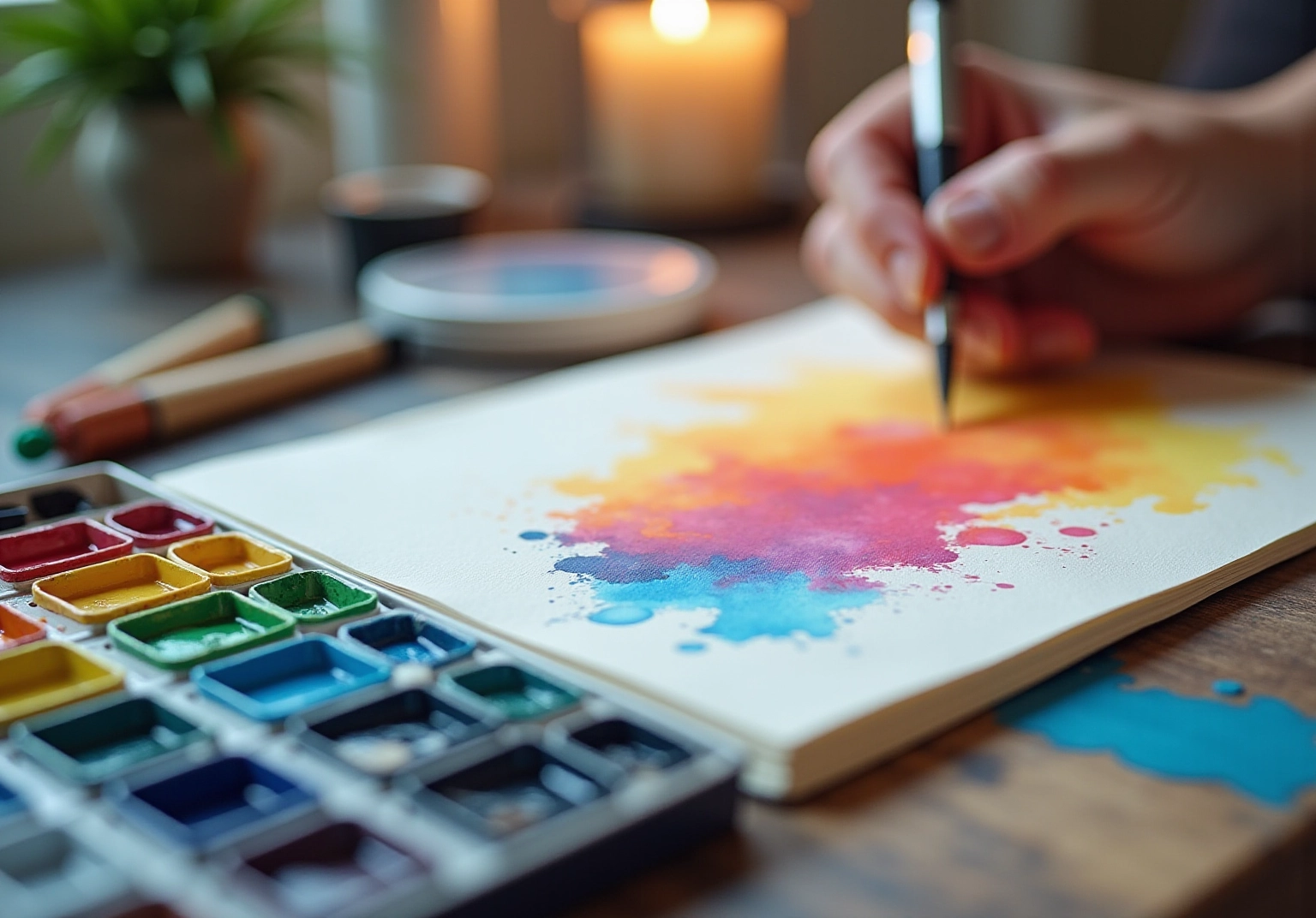 Artistic Workspace with Winsor & Newton Cotman Watercolors Artistic Workspace with Winsor & Newton Cotman Watercolors