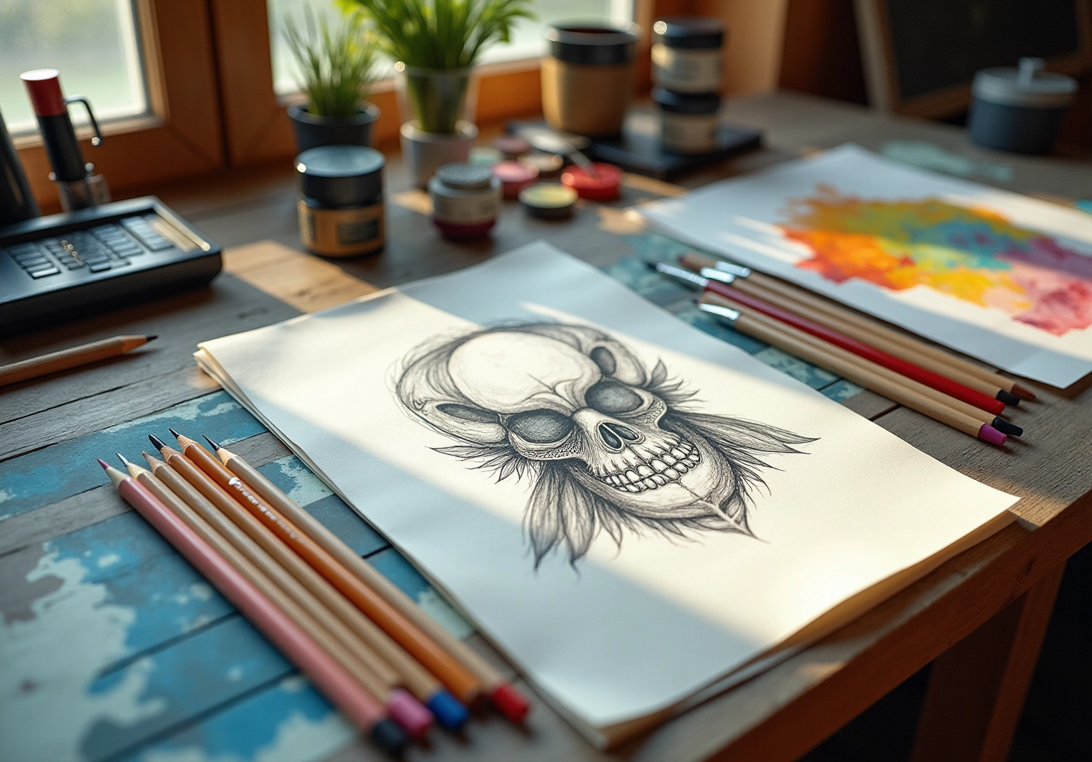 Artist's Workspace for Art Nouveau Drawing