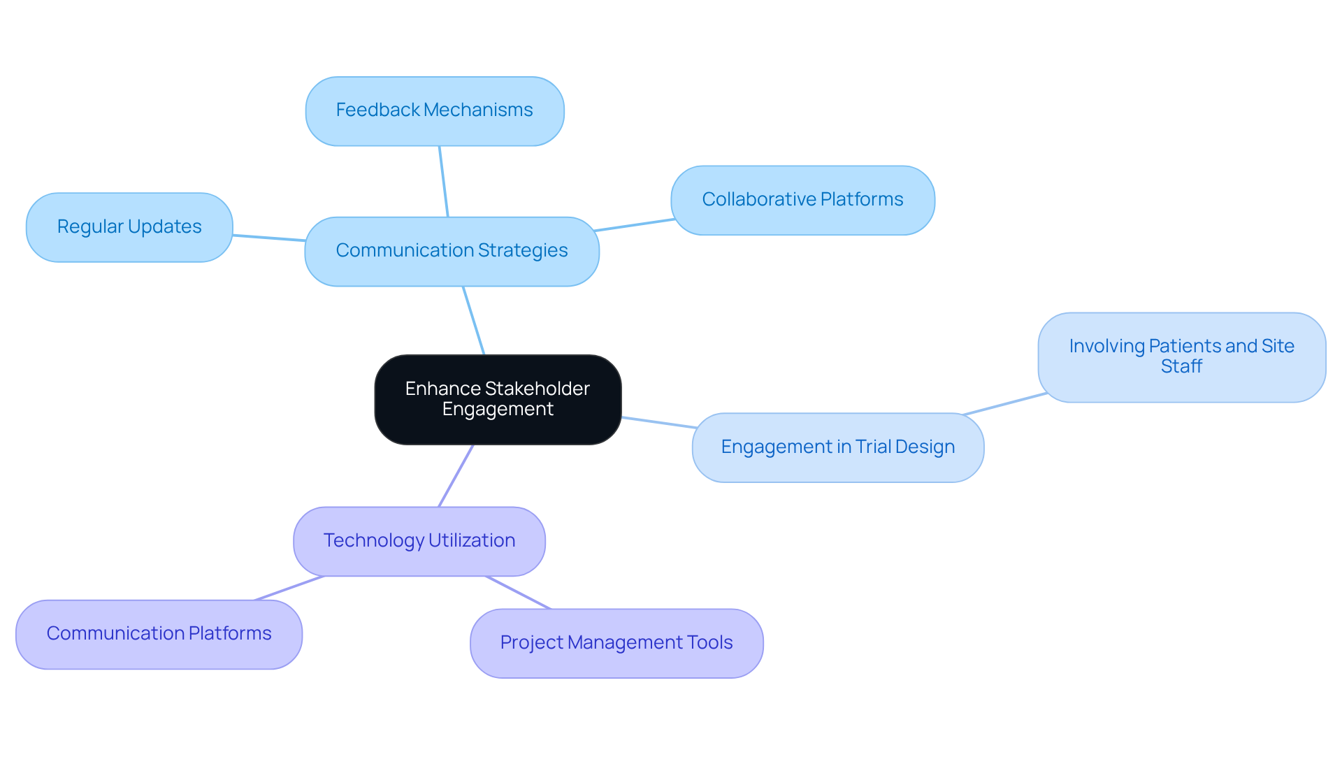 This mindmap starts with the main goal of improving stakeholder engagement at the center. From there, you can see the different strategies and tools that contribute to this goal. Each branch represents a key area of focus, helping you understand how they all connect to enhance communication and collaboration. This mindmap starts with the main goal of improving stakeholder engagement at the center. From there, you can see the different strategies and tools that contribute to this goal. Each branch represents a key area of focus, helping you understand how they all connect to enhance communication and collaboration.