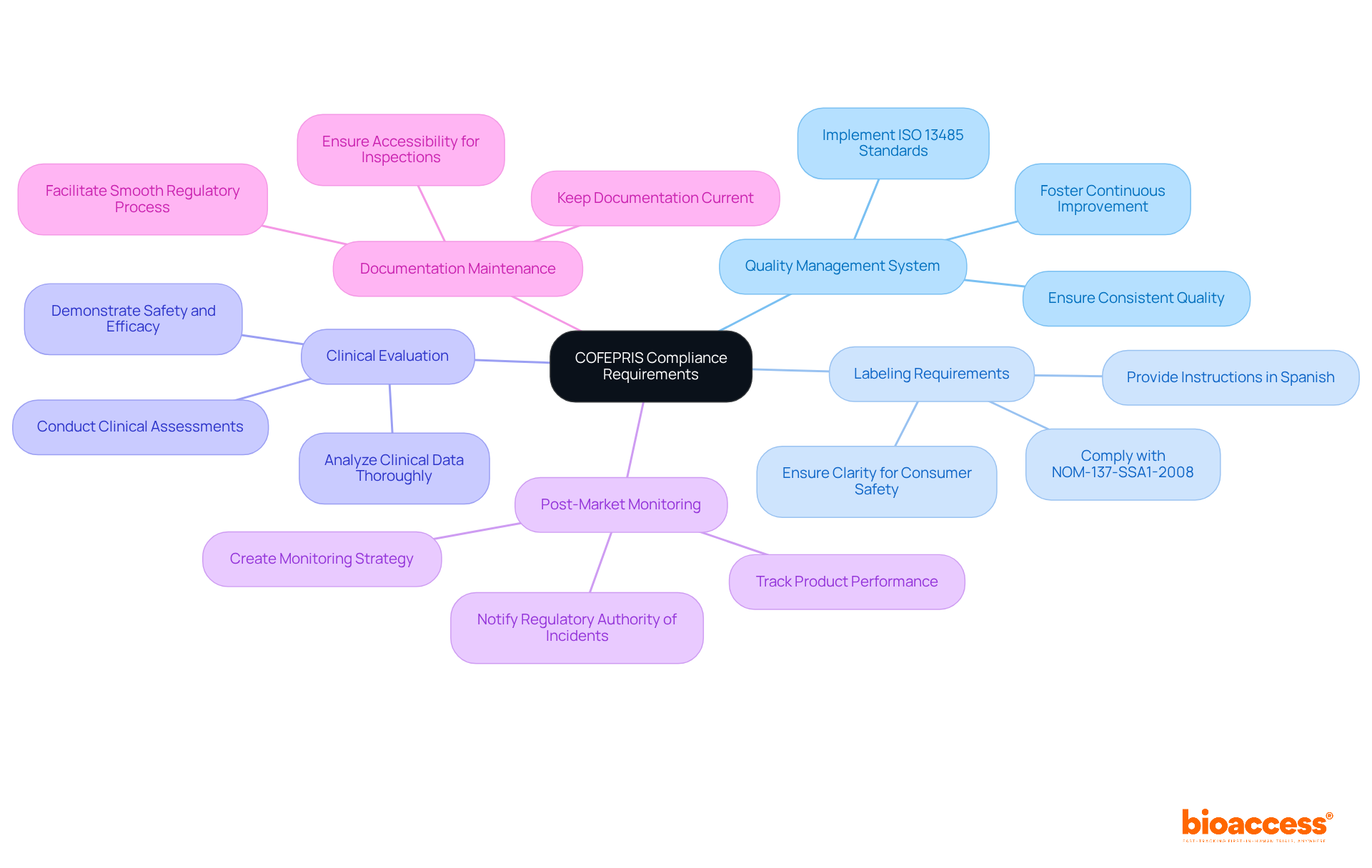 The central node represents the overall compliance requirements, while each branch shows a specific area of focus. Follow the branches to see the detailed actions needed for each compliance requirement. The central node represents the overall compliance requirements, while each branch shows a specific area of focus. Follow the branches to see the detailed actions needed for each compliance requirement.