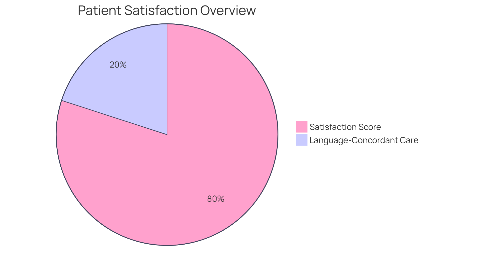 The blue slice shows the high satisfaction score from patients receiving care in their preferred language, while the orange slice indicates the smaller portion of patients who actually received language-concordant care. This highlights the gap in services.