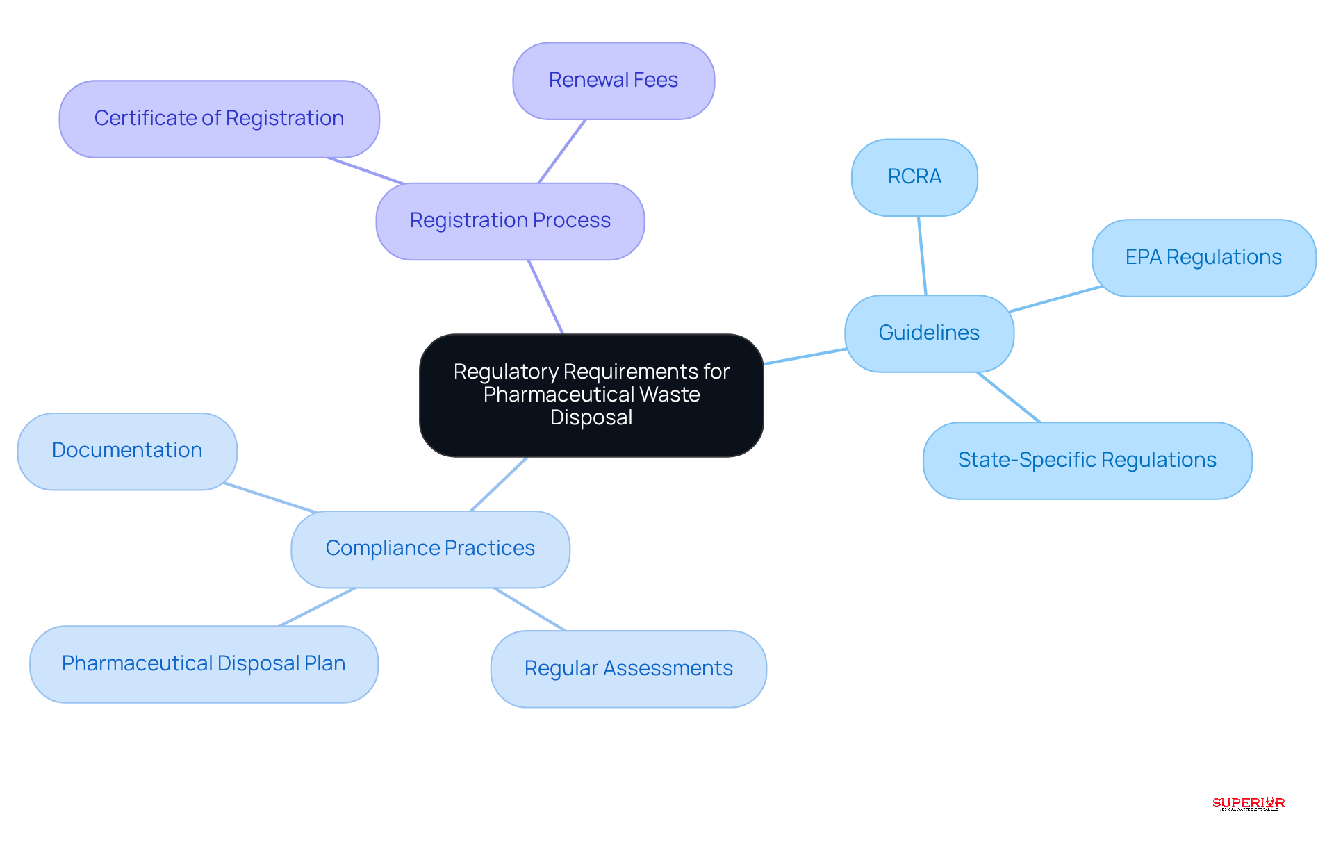 The central node represents the main topic, while the branches show different aspects of regulatory requirements. Each sub-branch provides more detail, helping you see how everything connects.