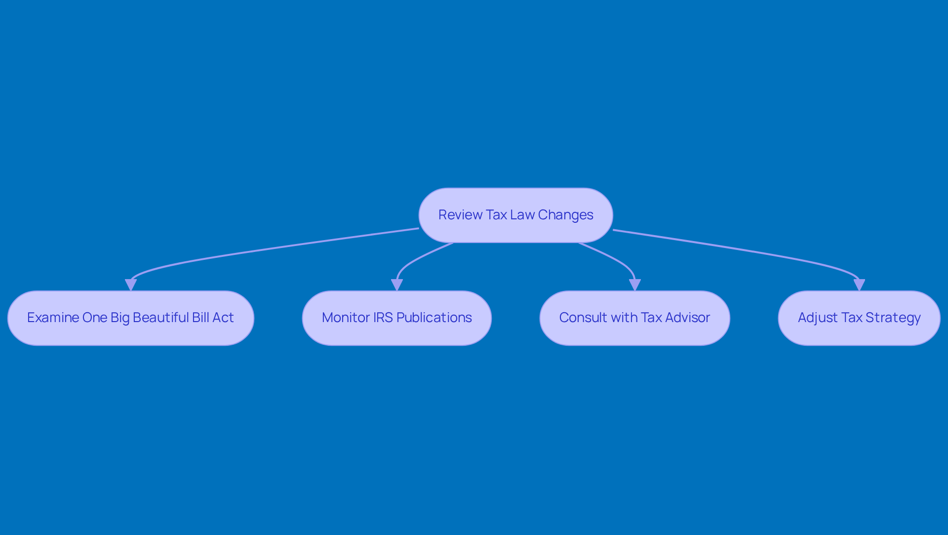 Follow the arrows to see the steps you need to take to adjust your tax strategy based on the new tax law changes. Each box represents an important action to ensure you're making the most of the new provisions.