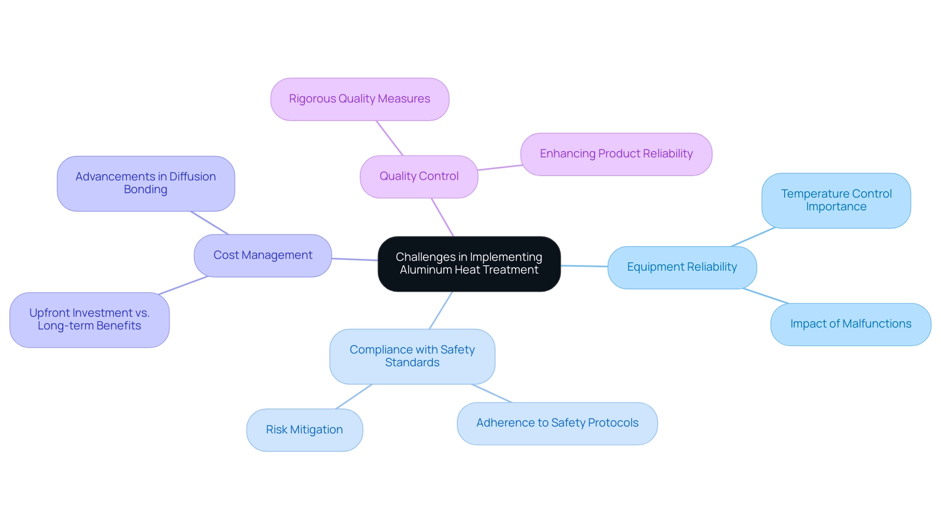 The central node represents the main topic, with branches indicating specific challenges and their key aspects.