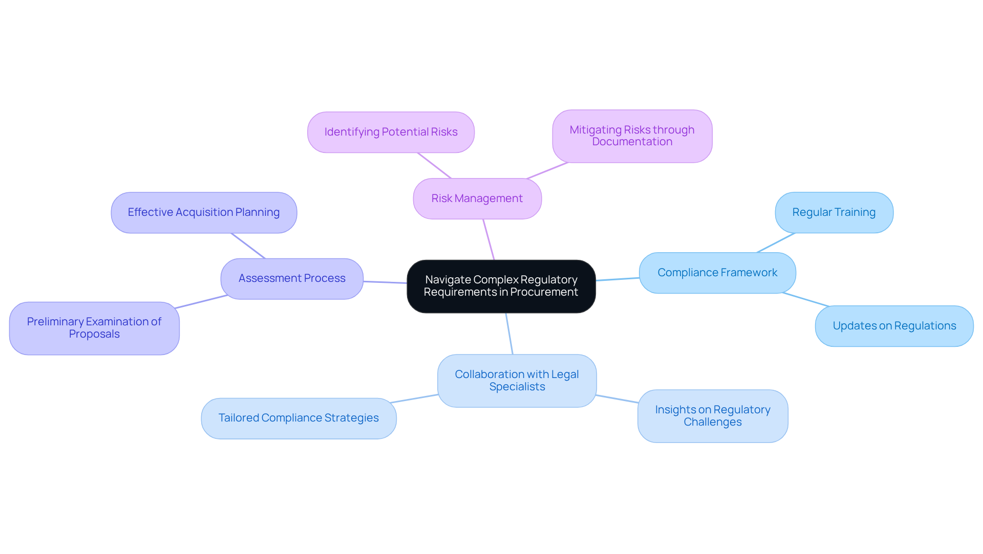 Start at the center with the main topic, then explore each branch to see how different aspects contribute to navigating complex regulations. Each branch represents a key area of focus, with further details available as you follow the sub-branches. Start at the center with the main topic, then explore each branch to see how different aspects contribute to navigating complex regulations. Each branch represents a key area of focus, with further details available as you follow the sub-branches.