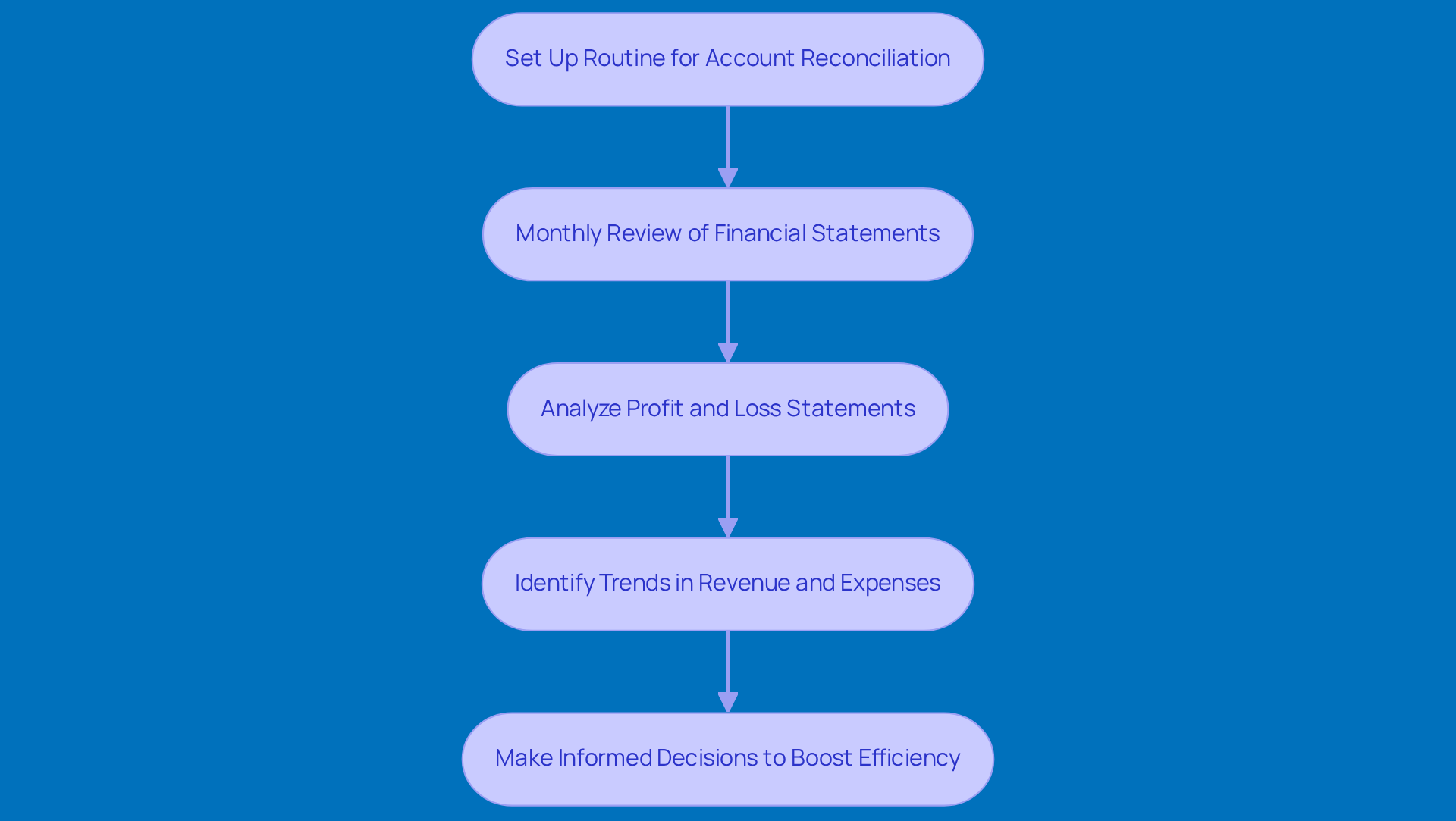 Follow the arrows to see how each step leads to the next in maintaining financial health. Each box represents an action that contributes to better decision-making and operational efficiency. Follow the arrows to see how each step leads to the next in maintaining financial health. Each box represents an action that contributes to better decision-making and operational efficiency.