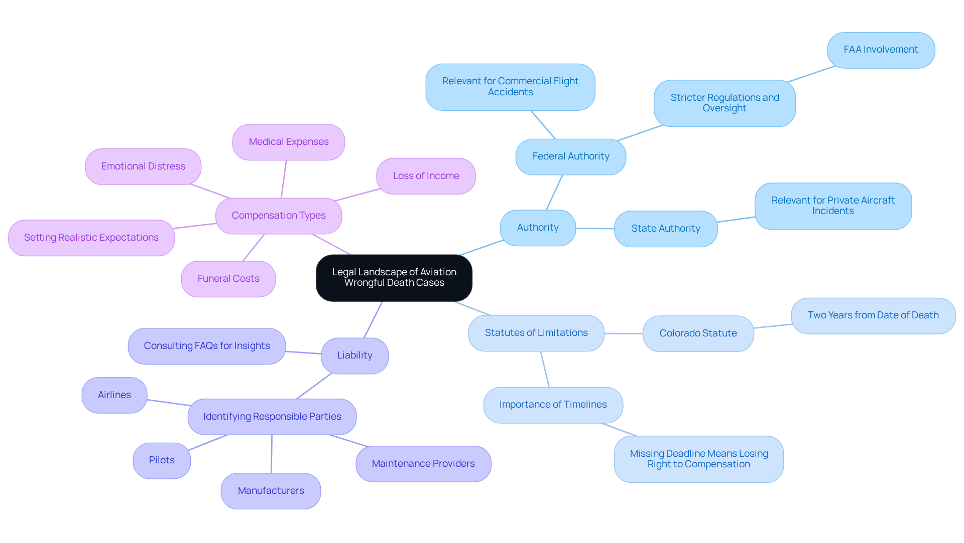 The center represents the overall legal landscape, while each branch highlights a key area of consideration. Follow the branches to explore important details that can help you navigate your case.