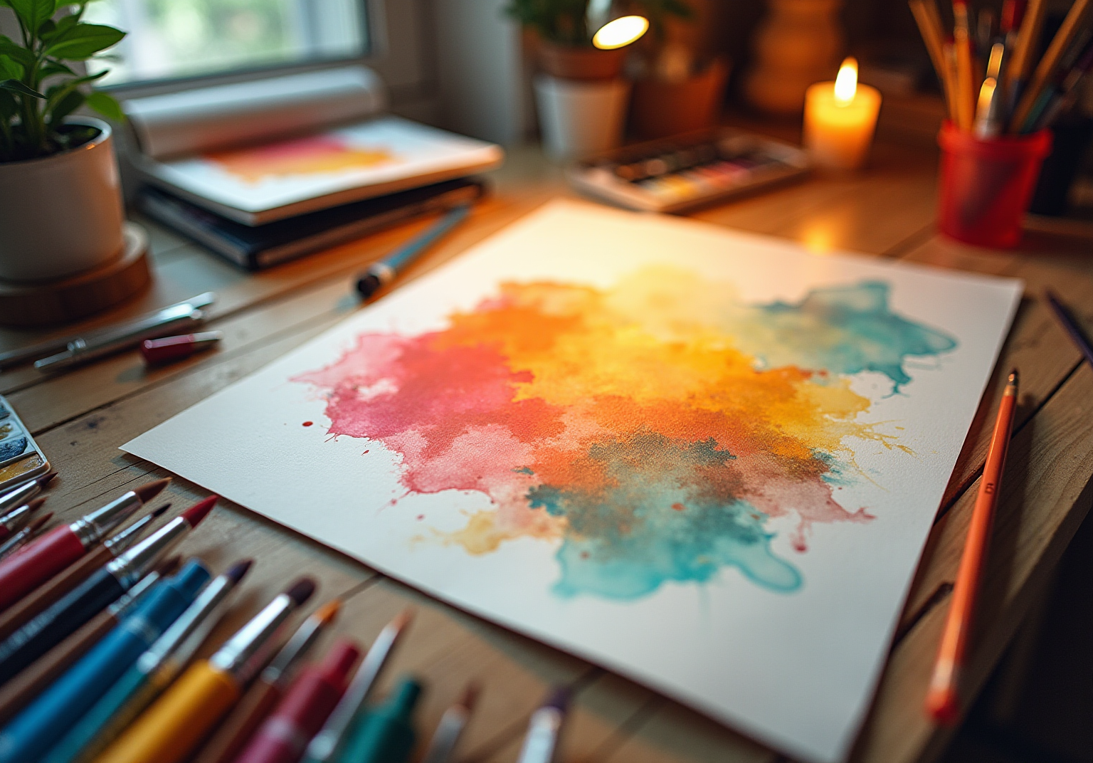 Artistic Workspace with Arches Watercolor Paper