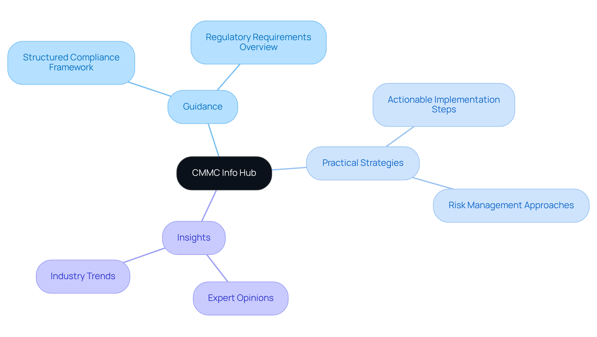 The central node represents the CMMC Info Hub, while the branches show the different types of resources available to help organizations comply with CCPA. Each branch leads to specific strategies and insights that can aid in navigating data protection regulations.
