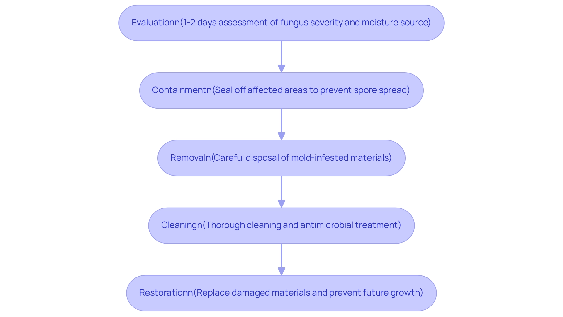Each box represents a step in the mold remediation process, with arrows indicating the sequential flow between steps.