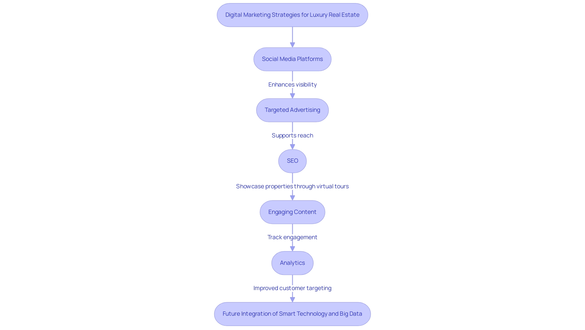 Each box represents a digital marketing strategy, with arrows indicating the flow and relationship between the strategies in the promotional process.