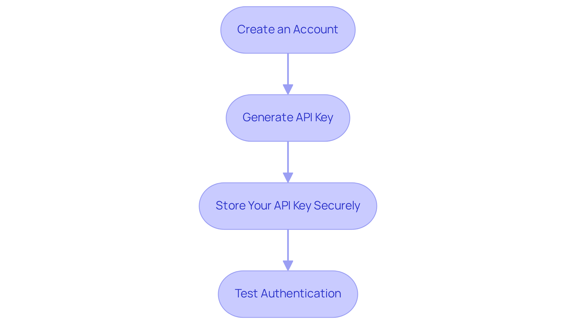 Follow the arrows from the top to the bottom to see how to access the Websets API. Each box shows a step you need to take, from signing up to testing your API key.