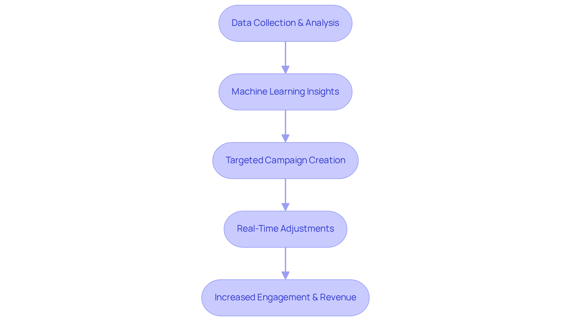 Follow the arrows to see how data analysis leads to insights, which then create targeted campaigns that can be adjusted in real-time for better engagement and revenue.