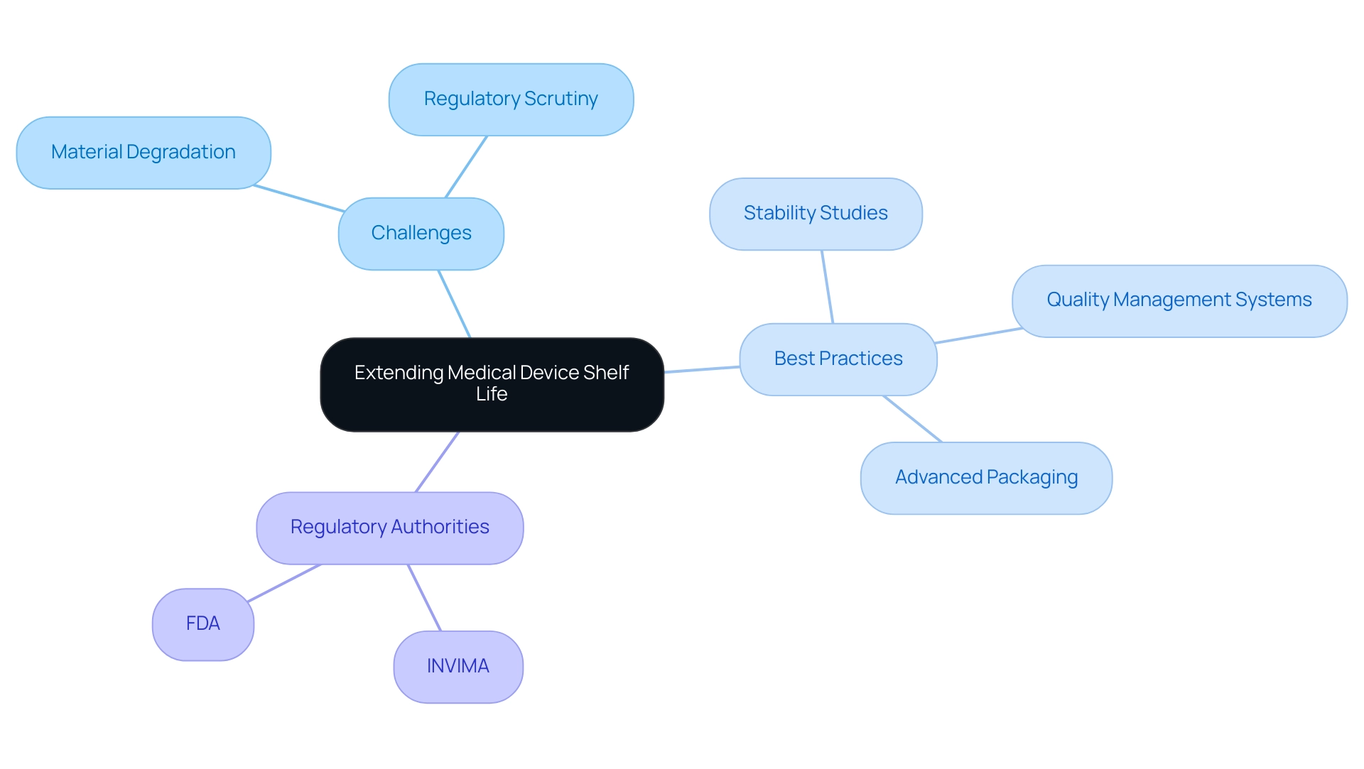 Central node represents the overall topic; branches categorize challenges, practices, and authorities, with color-coded distinctions for each.