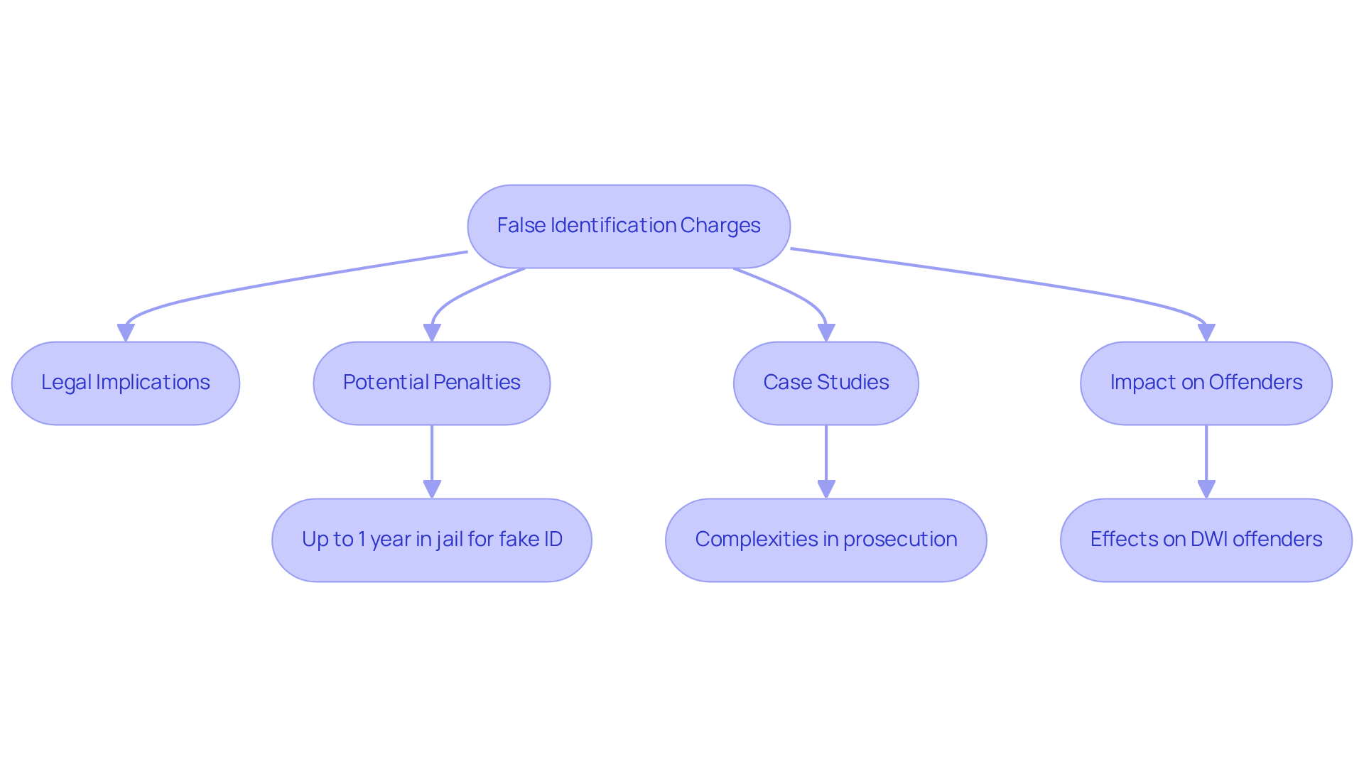 This flowchart guides you through the legal landscape of false identification. Each box represents a key aspect of the charges, showing how they connect and the potential consequences involved. This flowchart guides you through the legal landscape of false identification. Each box represents a key aspect of the charges, showing how they connect and the potential consequences involved.