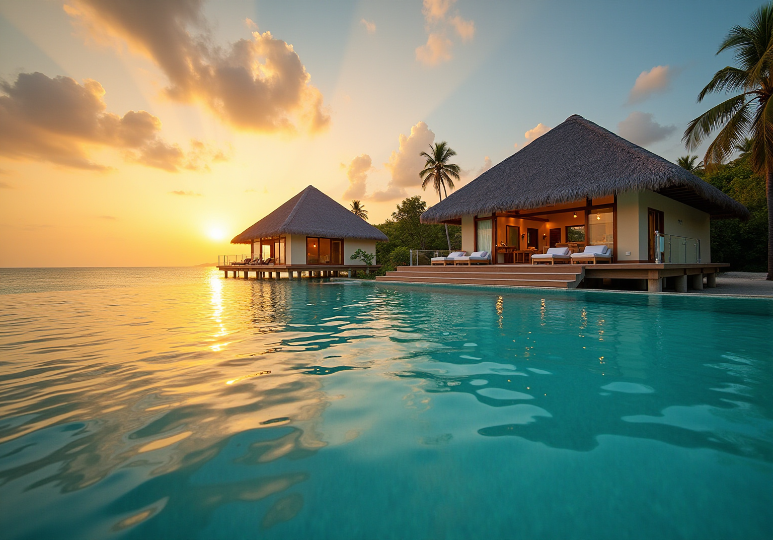 Romantic Maldives Beach Resort at Sunset