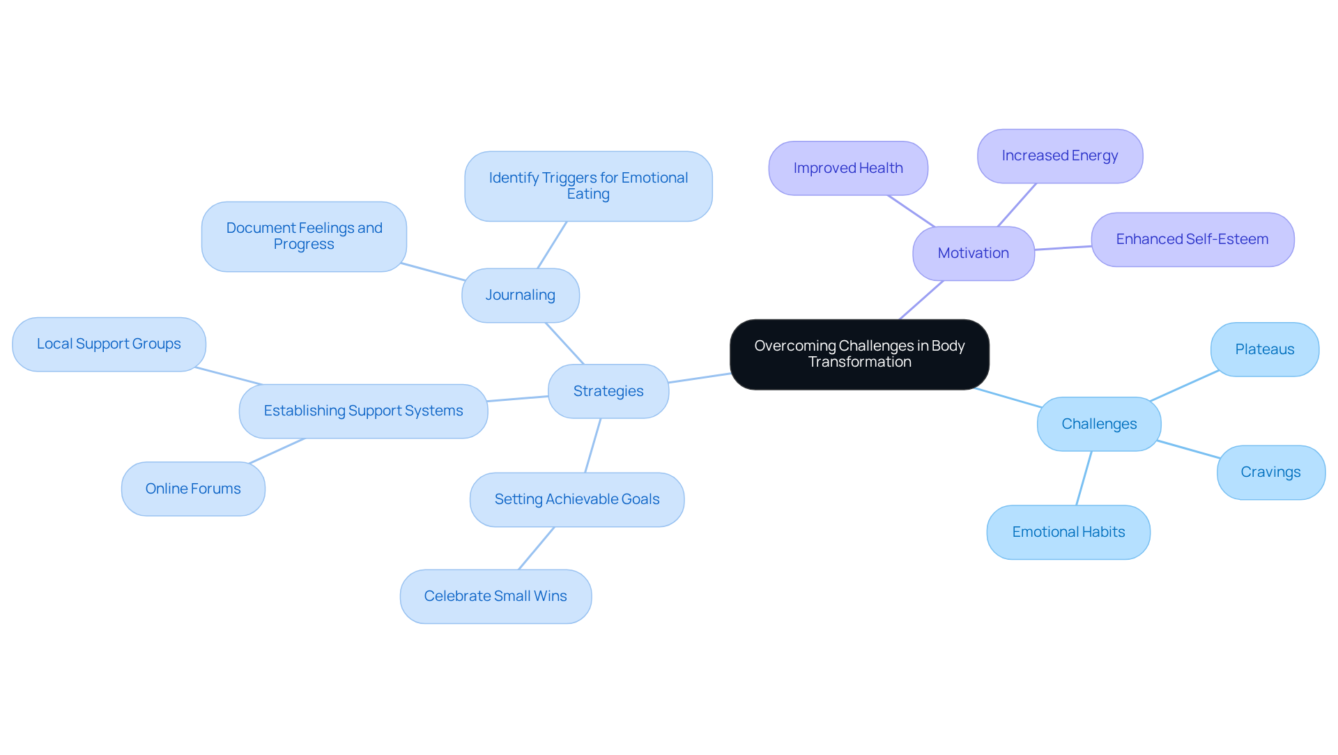 The central node represents the main theme, while the branches show different challenges and strategies. Each sub-branch provides specific examples or actions to take, helping you visualize how to tackle your journey. The central node represents the main theme, while the branches show different challenges and strategies. Each sub-branch provides specific examples or actions to take, helping you visualize how to tackle your journey.