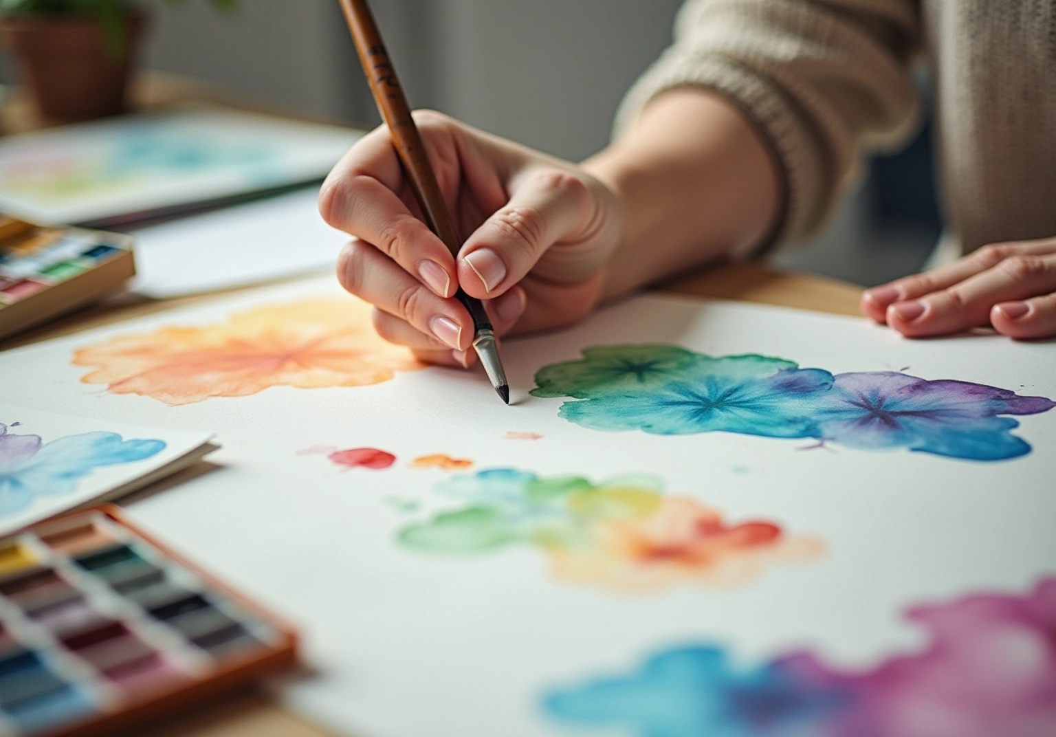 Beginner Watercolor Artist at Work