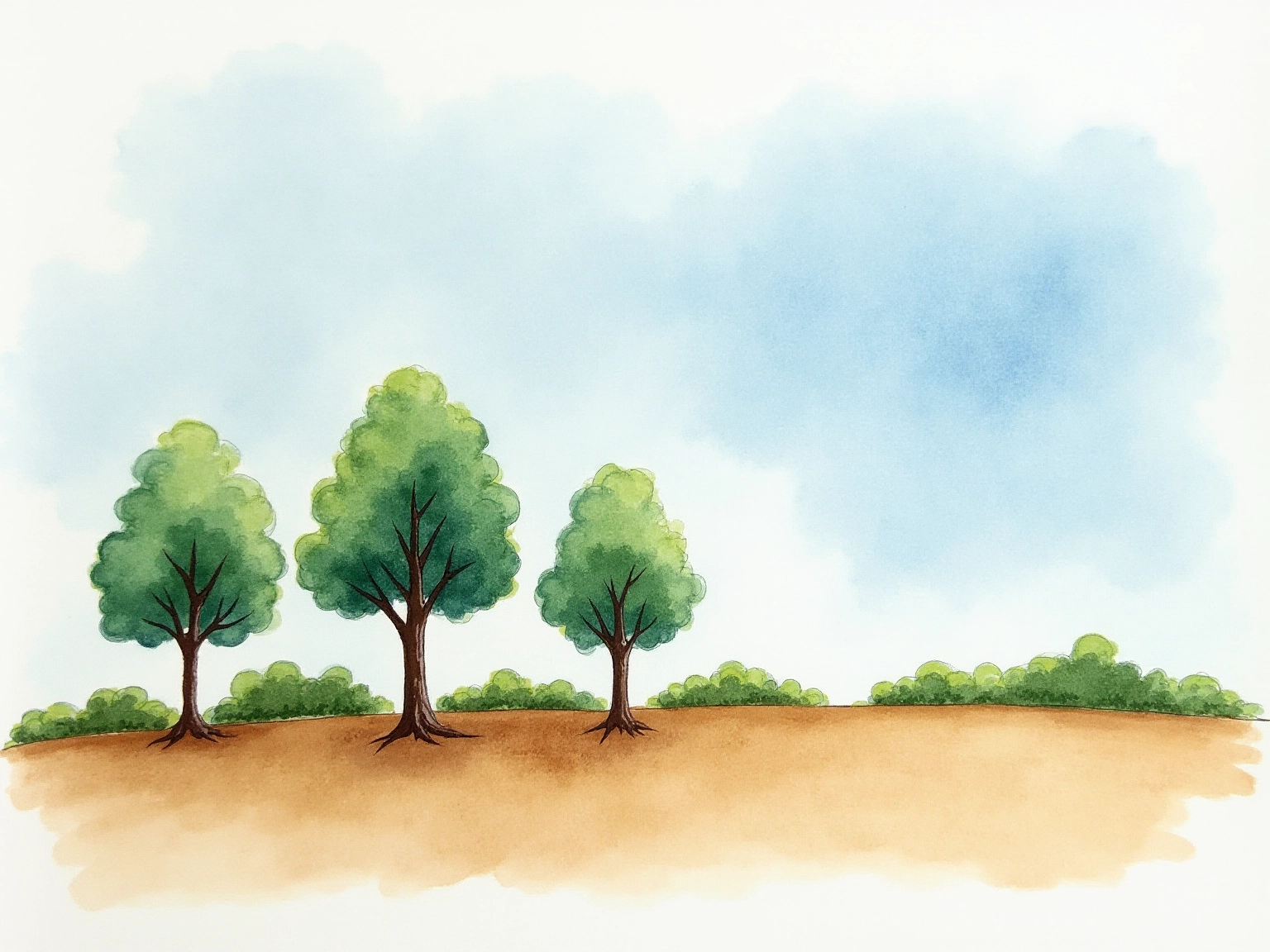Beginner's Watercolor Landscape with Three Trees Beginner's Watercolor Landscape with Three Trees
