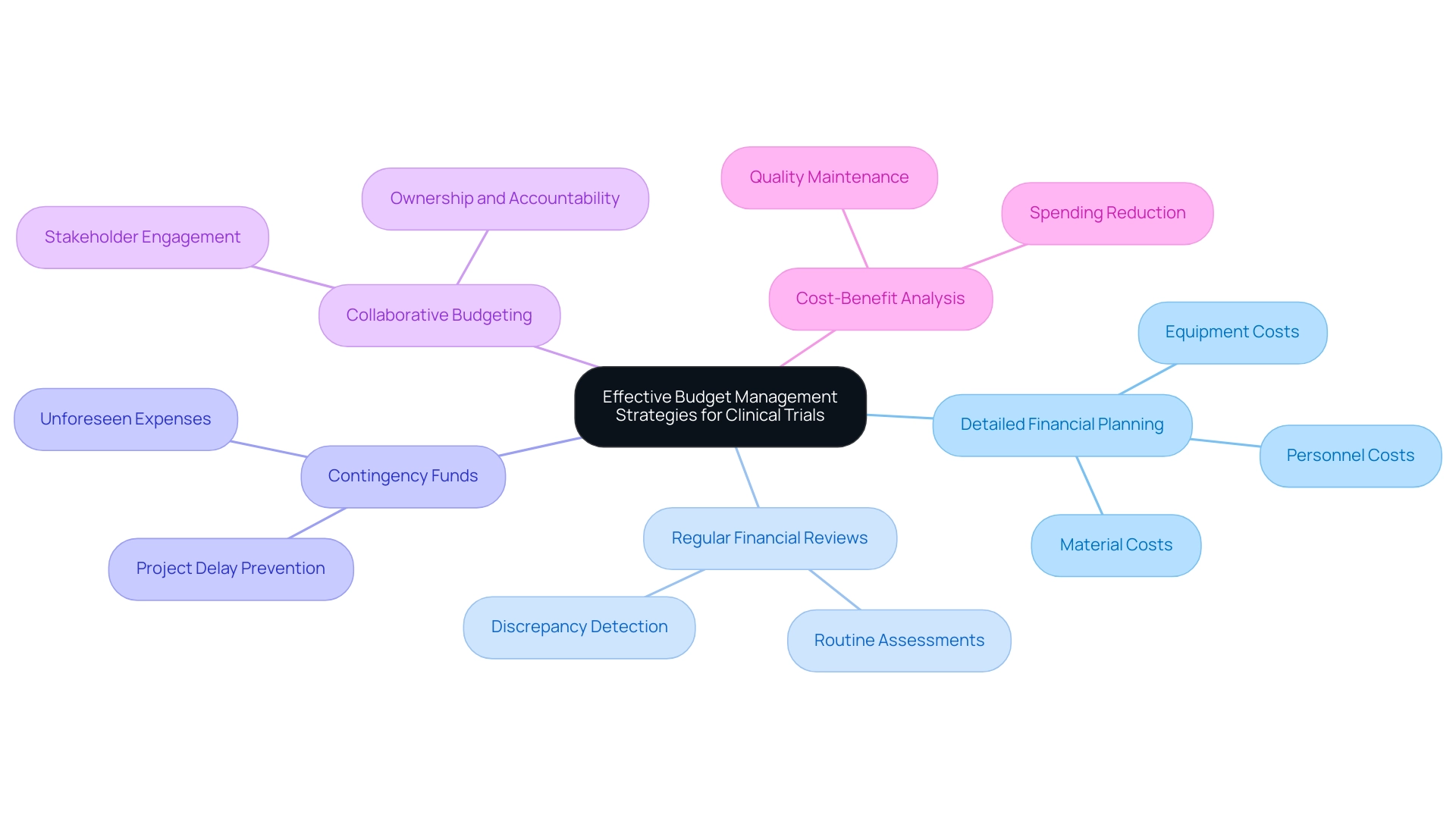 Each branch represents a key strategy for budget management, with sub-branches detailing specific actions or considerations related to that strategy.