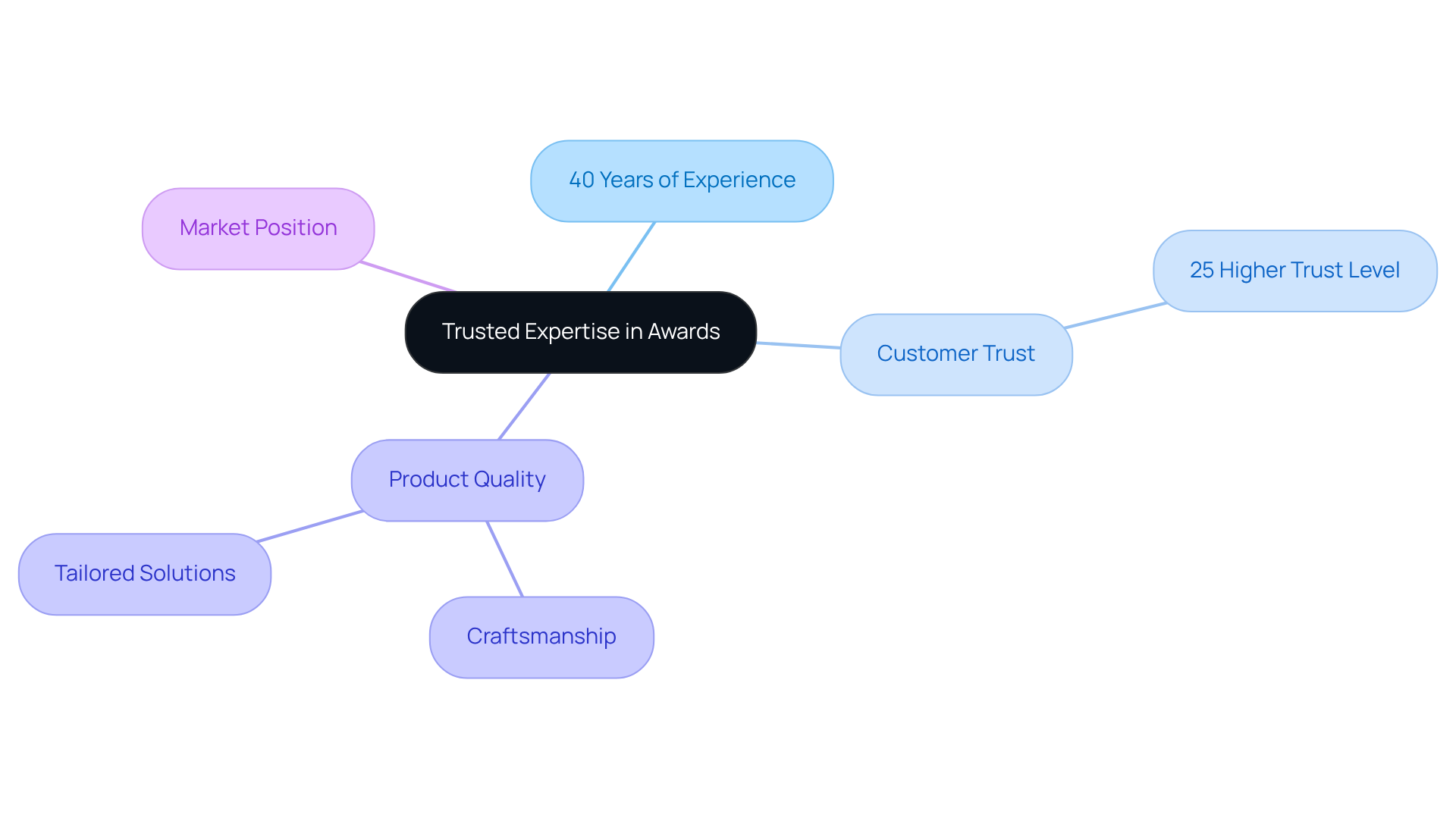 The central node represents the company's expertise, while the branches show how experience influences trust and quality. Each branch highlights important aspects that contribute to the company's reputation. The central node represents the company's expertise, while the branches show how experience influences trust and quality. Each branch highlights important aspects that contribute to the company's reputation.