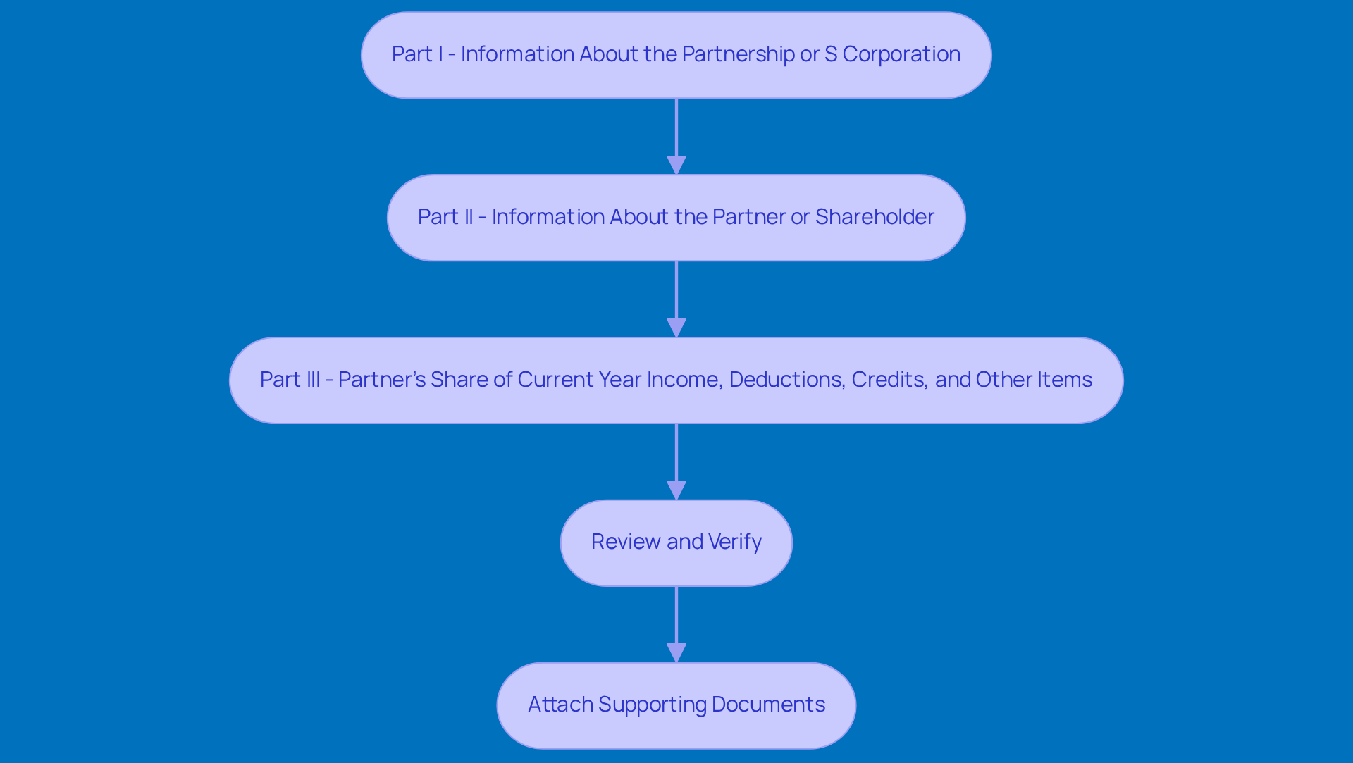 Each box represents a step in the process of filling out the K-1 form. Follow the arrows to see the order in which you should complete each part, ensuring you don’t miss any important details!
