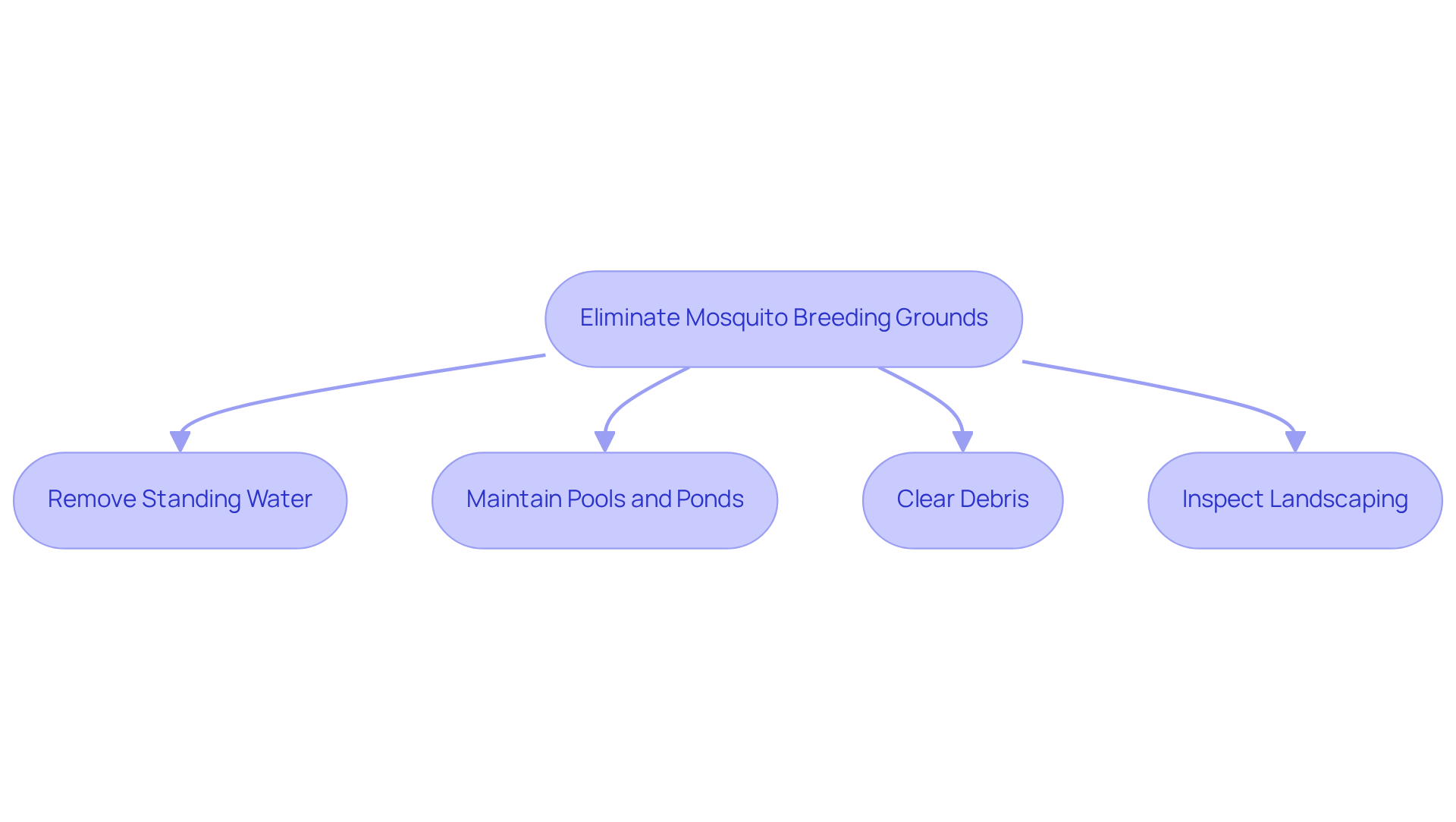 Follow the arrows to see the steps you can take to reduce mosquito populations. Each box represents an action you can implement in your yard to keep it pest-free.