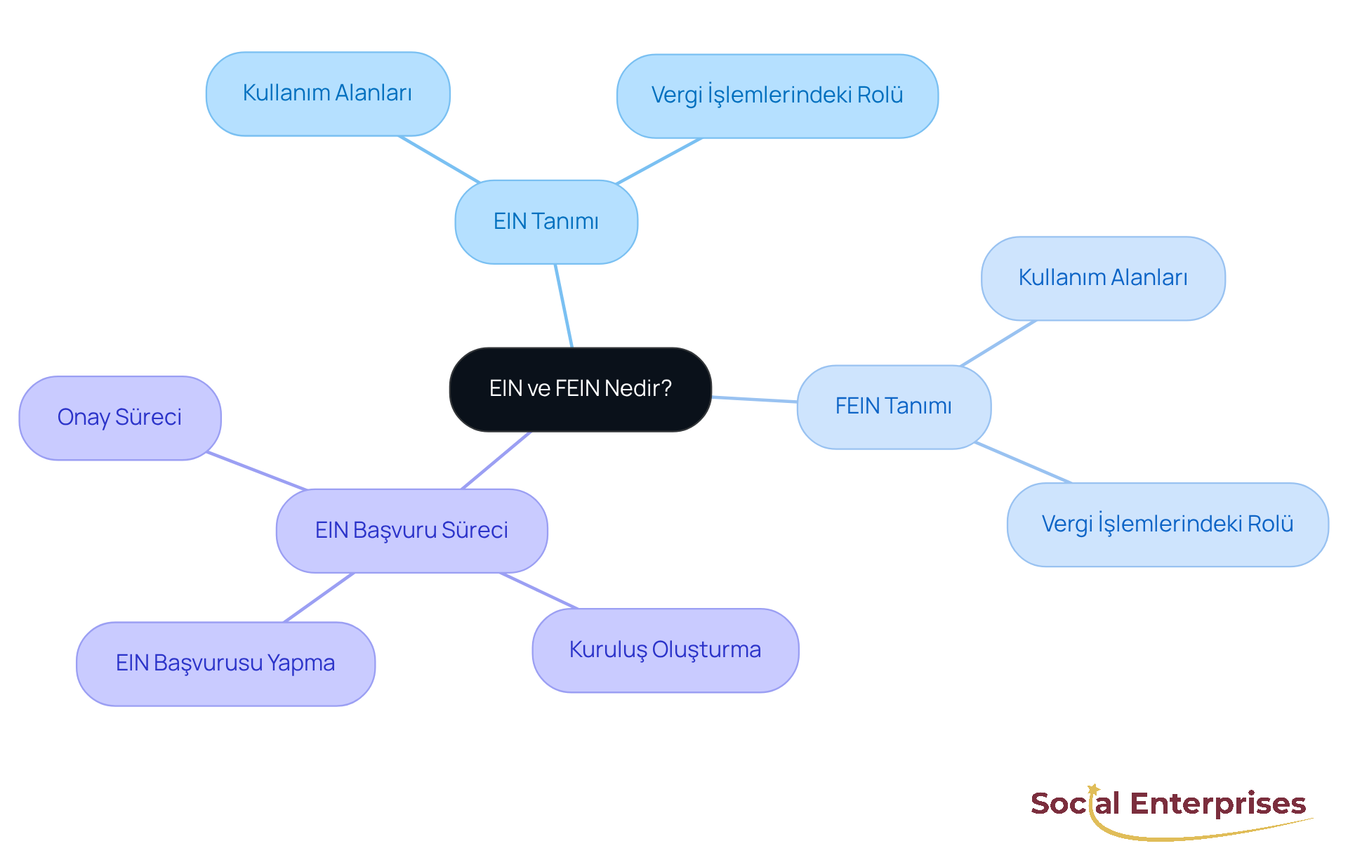 Merkezde EIN ve FEIN ile ilgili temel kavramlar var. Dallar, bu kavramların tanımlarını ve EIN başvuru sürecindeki adımları gösteriyor. Her dalı takip ederek bilgilerin nasıl yapılandığını görebilirsiniz. Merkezde EIN ve FEIN ile ilgili temel kavramlar var. Dallar, bu kavramların tanımlarını ve EIN başvuru sürecindeki adımları gösteriyor. Her dalı takip ederek bilgilerin nasıl yapılandığını görebilirsiniz.