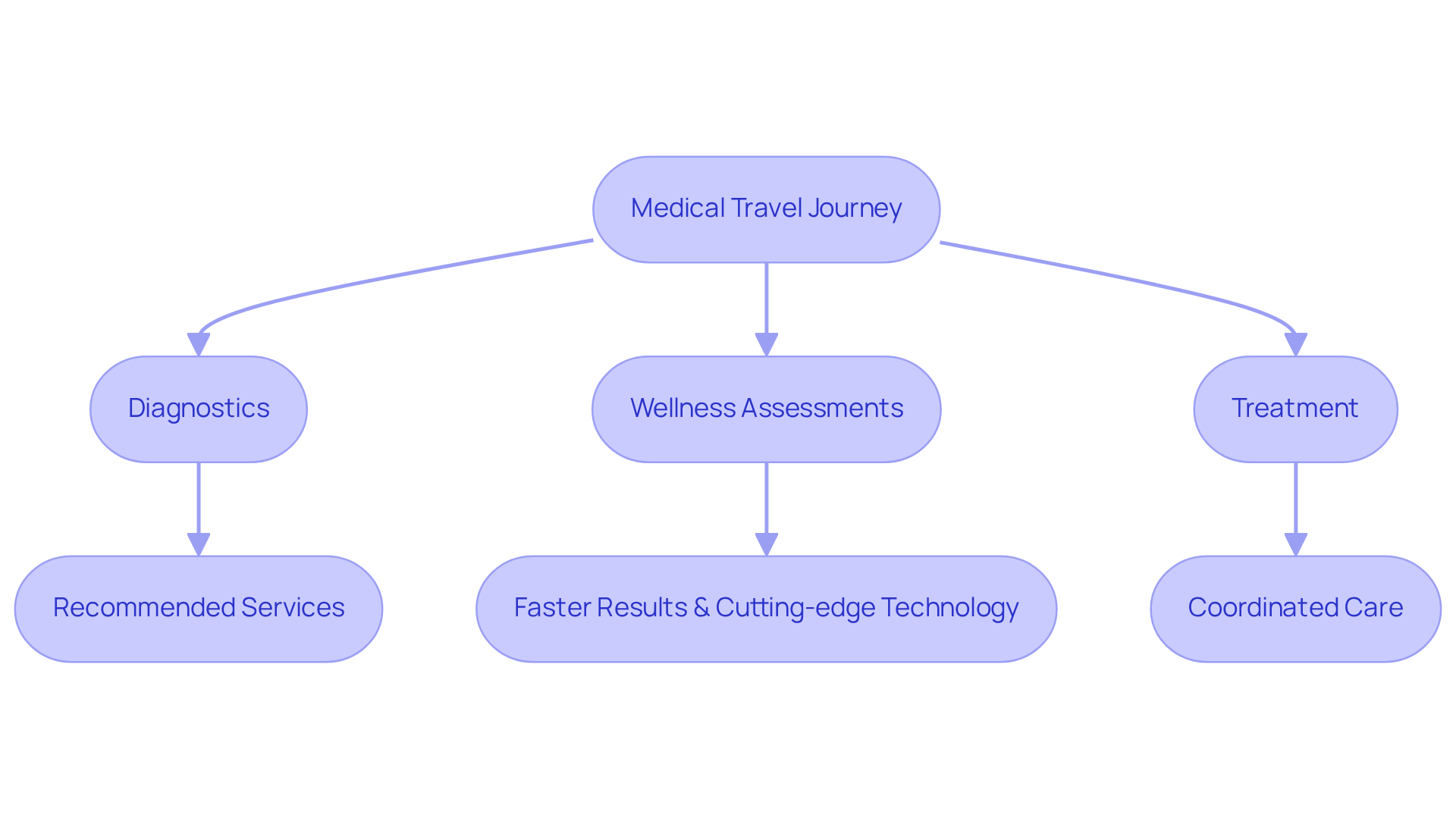 This flowchart illustrates the steps in your medical travel experience. Start at the top with the overall journey, then follow the arrows to see how diagnostics lead to wellness assessments and finally to treatment. Each step is designed to make your healthcare experience smoother and more supportive.