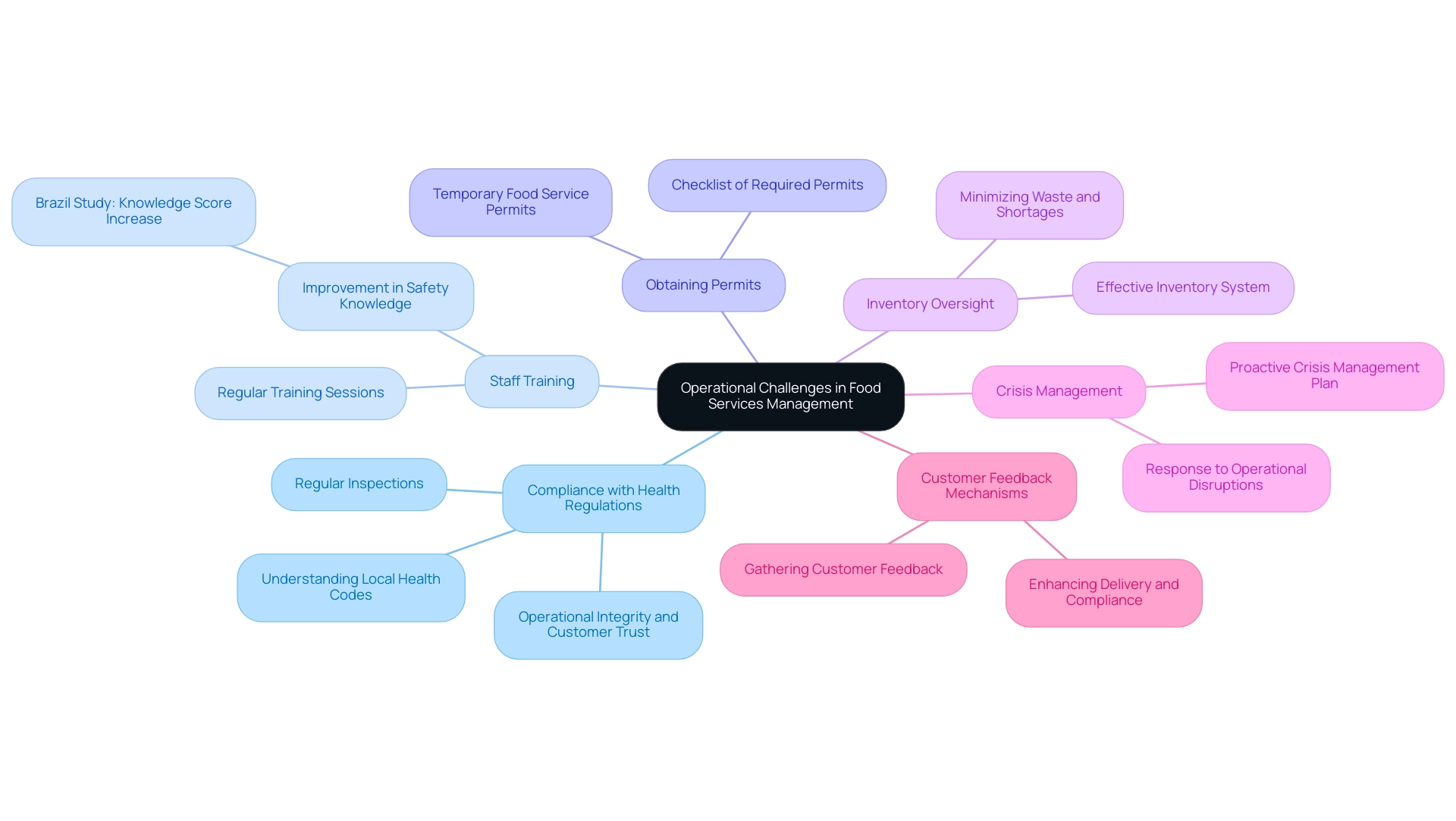 Each branch represents a key operational challenge, with sub-branches detailing specific actions or insights related to that challenge.