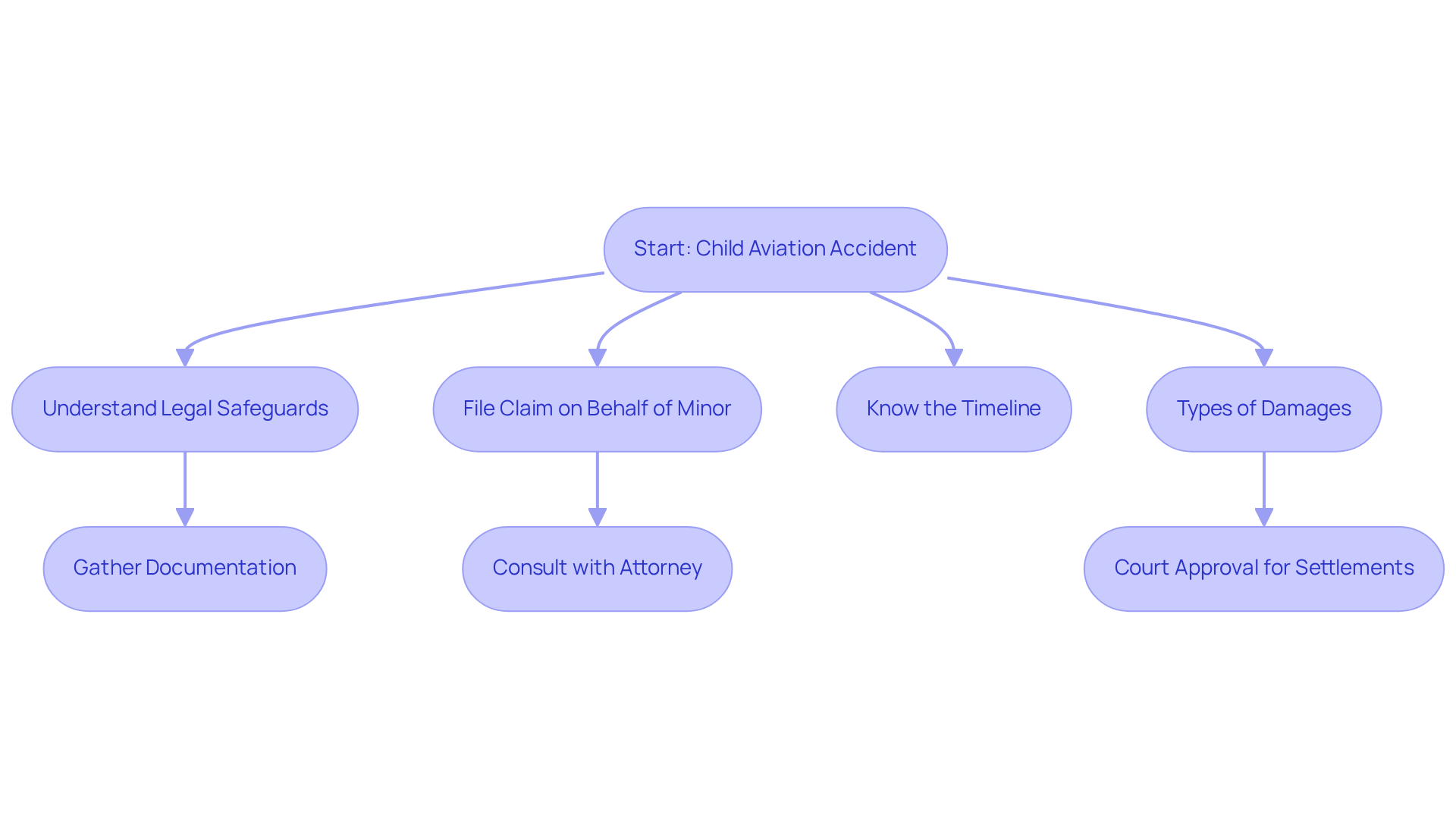 This flowchart guides you through the steps to take after a child is involved in an aviation accident. Each box represents a key step in the process, and the arrows show how to move from one step to the next. Follow the flow to understand what actions to take and what to expect. This flowchart guides you through the steps to take after a child is involved in an aviation accident. Each box represents a key step in the process, and the arrows show how to move from one step to the next. Follow the flow to understand what actions to take and what to expect.