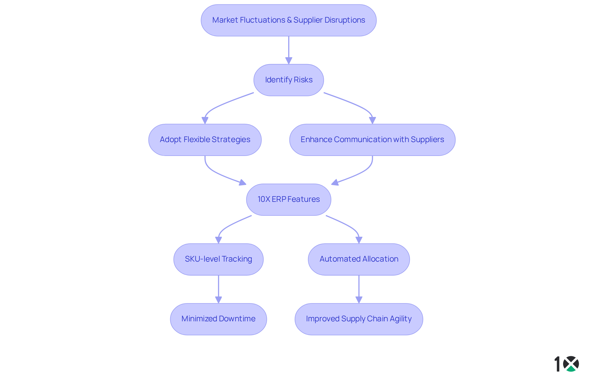 Follow the flow of steps from identifying risks to implementing ERP features — each box represents a critical action that contributes to building a more resilient supply chain.