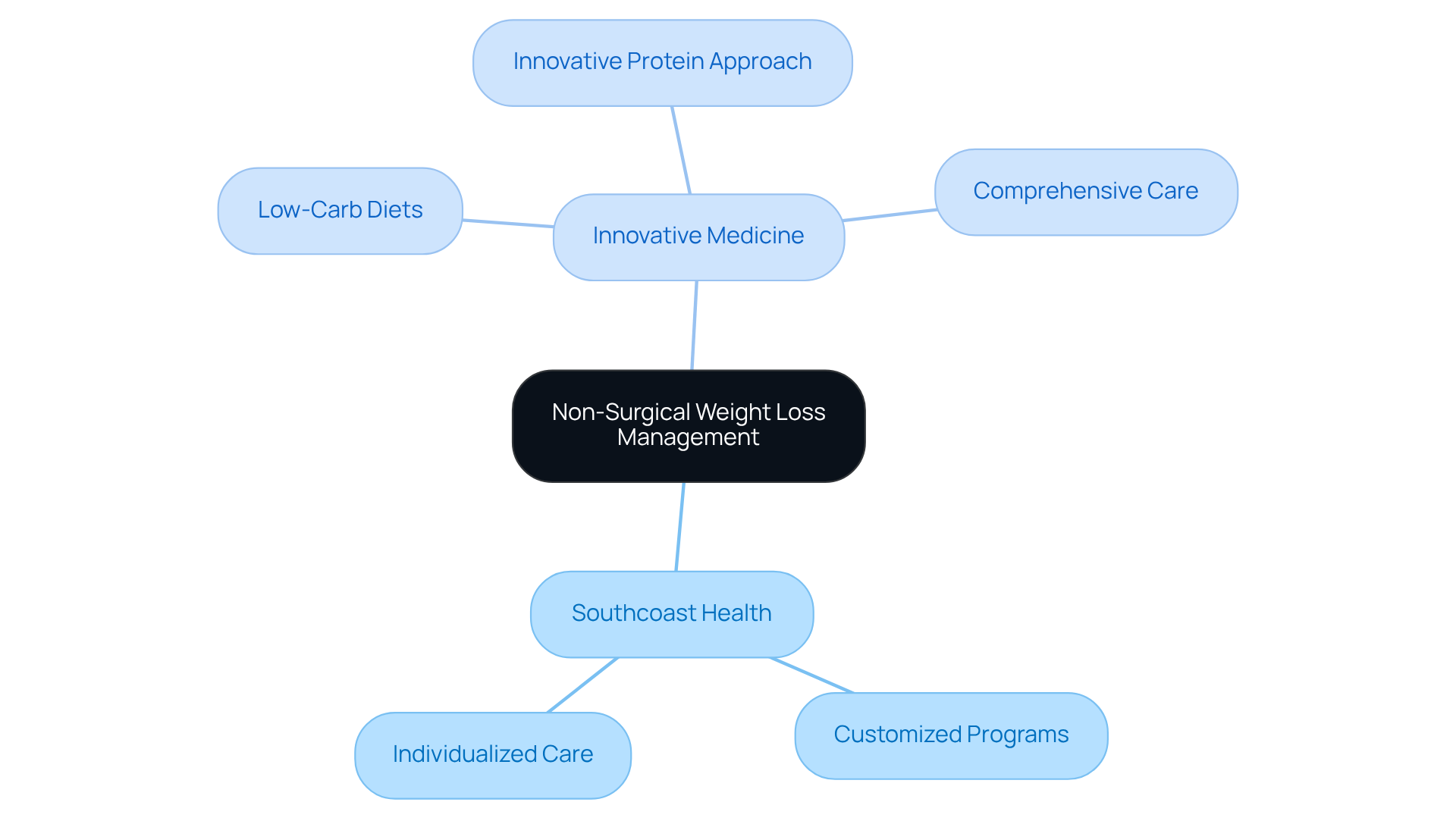 This mindmap illustrates the various non-surgical weight loss options available. Start at the center with the main theme, then explore the branches to see how each provider offers unique solutions tailored to individual needs.