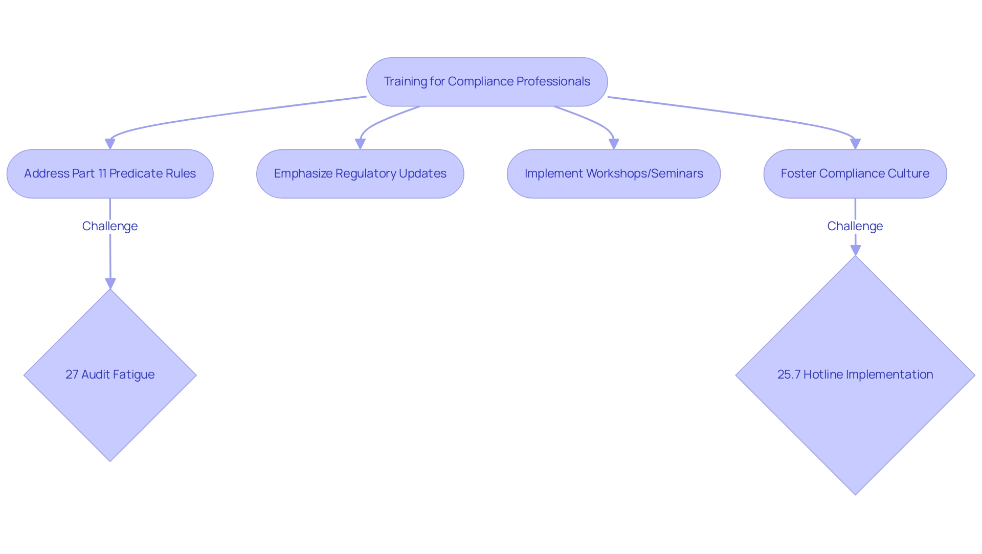 Each box represents a step in the training process, with arrows indicating progression. Challenges are highlighted to show their impact on the training flow.