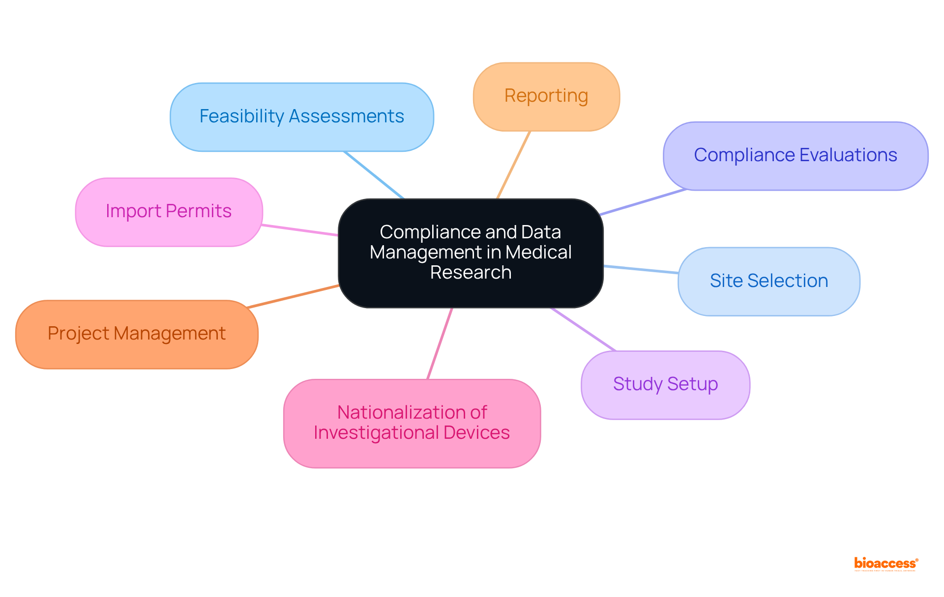 The central node represents the main theme of compliance and data management. Each branch shows a key component of our strategy, highlighting how these elements work together to ensure effective management and adherence to regulations.