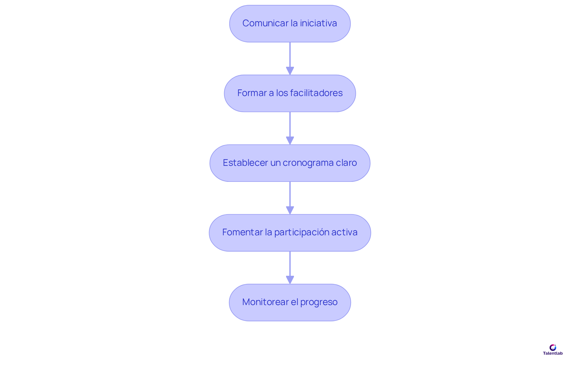 Cada cuadro representa un paso en el proceso de implementación. Sigue las flechas para ver cómo cada etapa se conecta con la siguiente, asegurando que el programa se ejecute de manera efectiva.