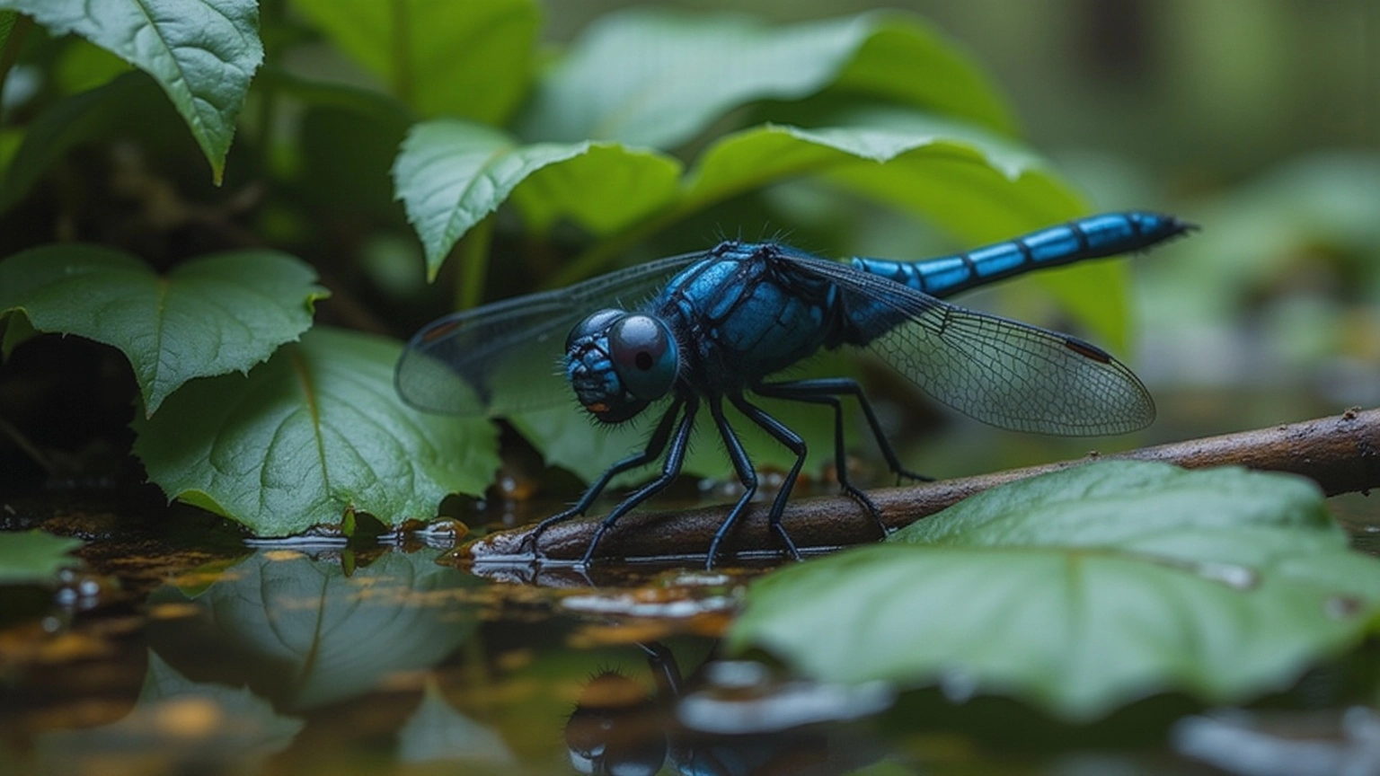 Blue Dasher Dragonfly in Its Habitat