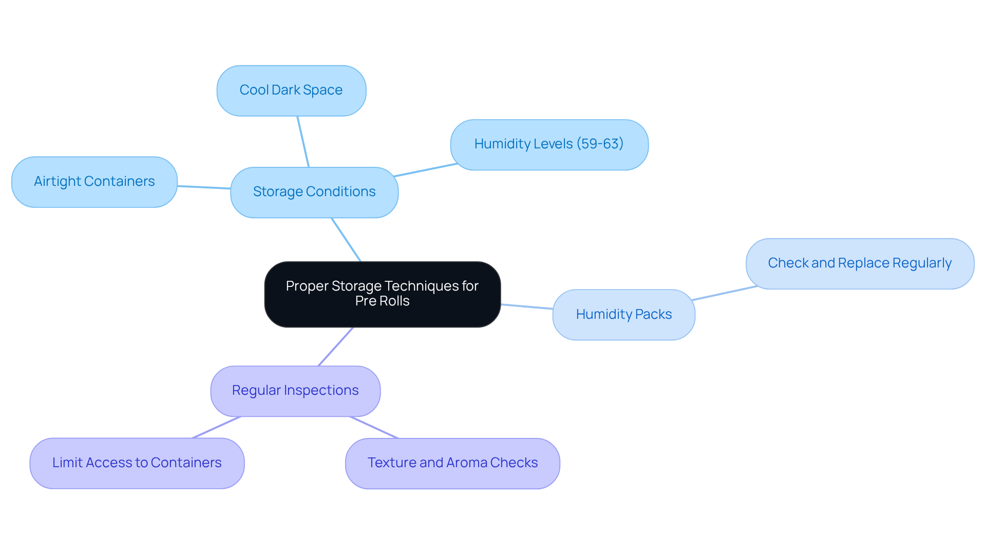 The center shows the main topic of storage techniques, with branches leading to important subtopics. Each branch highlights a key area to focus on for keeping your pre rolls fresh and flavorful. The center shows the main topic of storage techniques, with branches leading to important subtopics. Each branch highlights a key area to focus on for keeping your pre rolls fresh and flavorful.