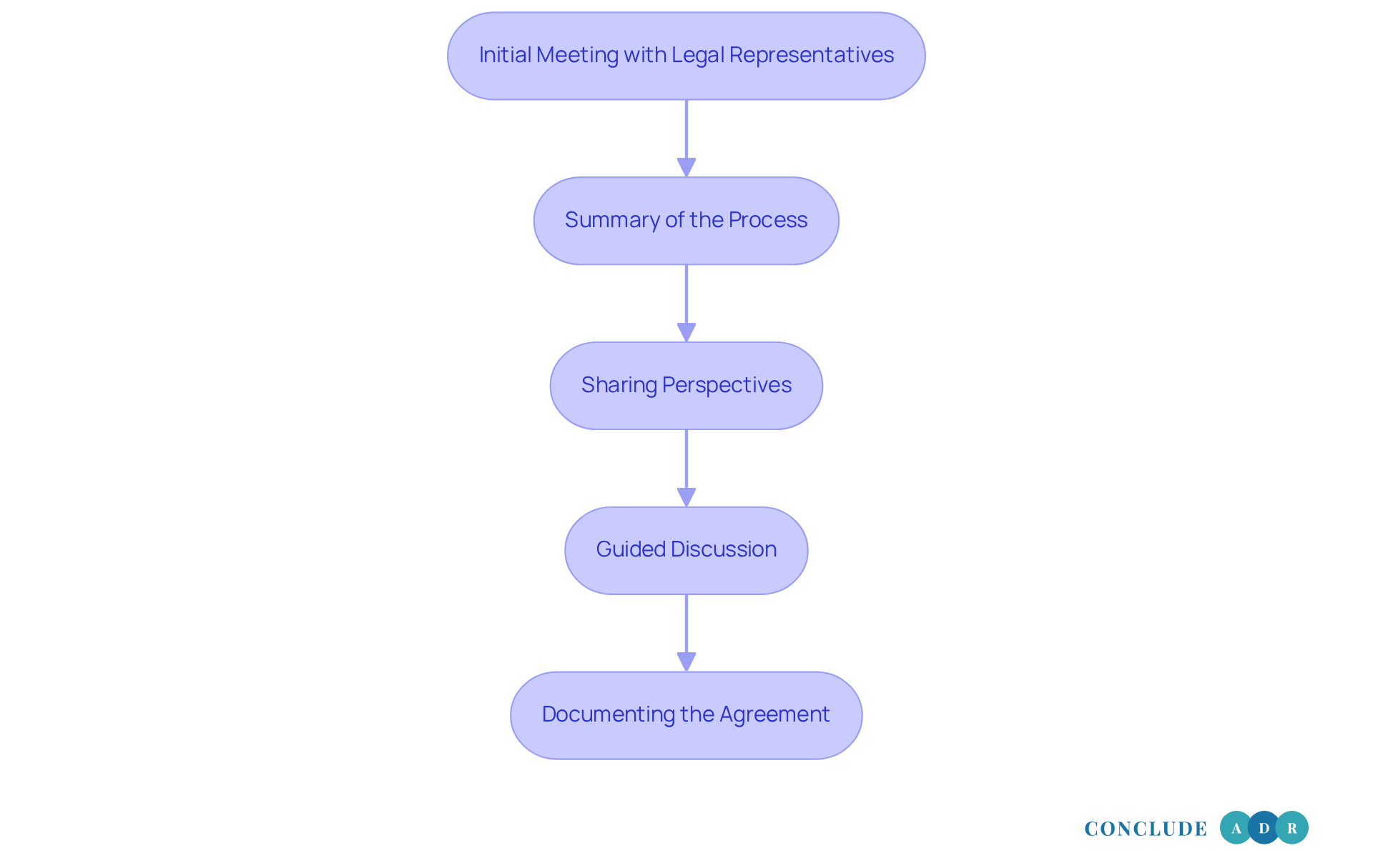 Each box represents a key step in the conference — follow the arrows to understand how the meeting progresses from initial discussions to a formal agreement.