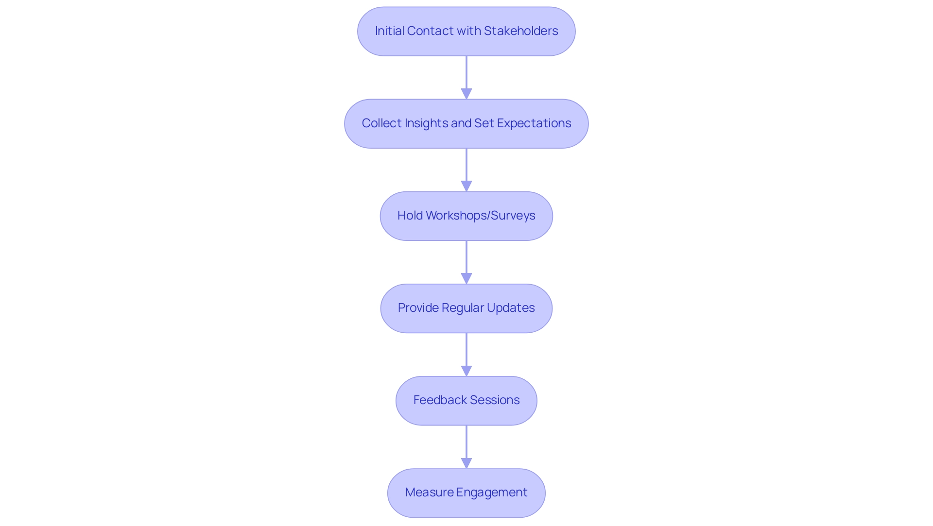 Each box represents a step in the stakeholder engagement process, with arrows indicating the flow of communication and interaction throughout the project lifecycle.