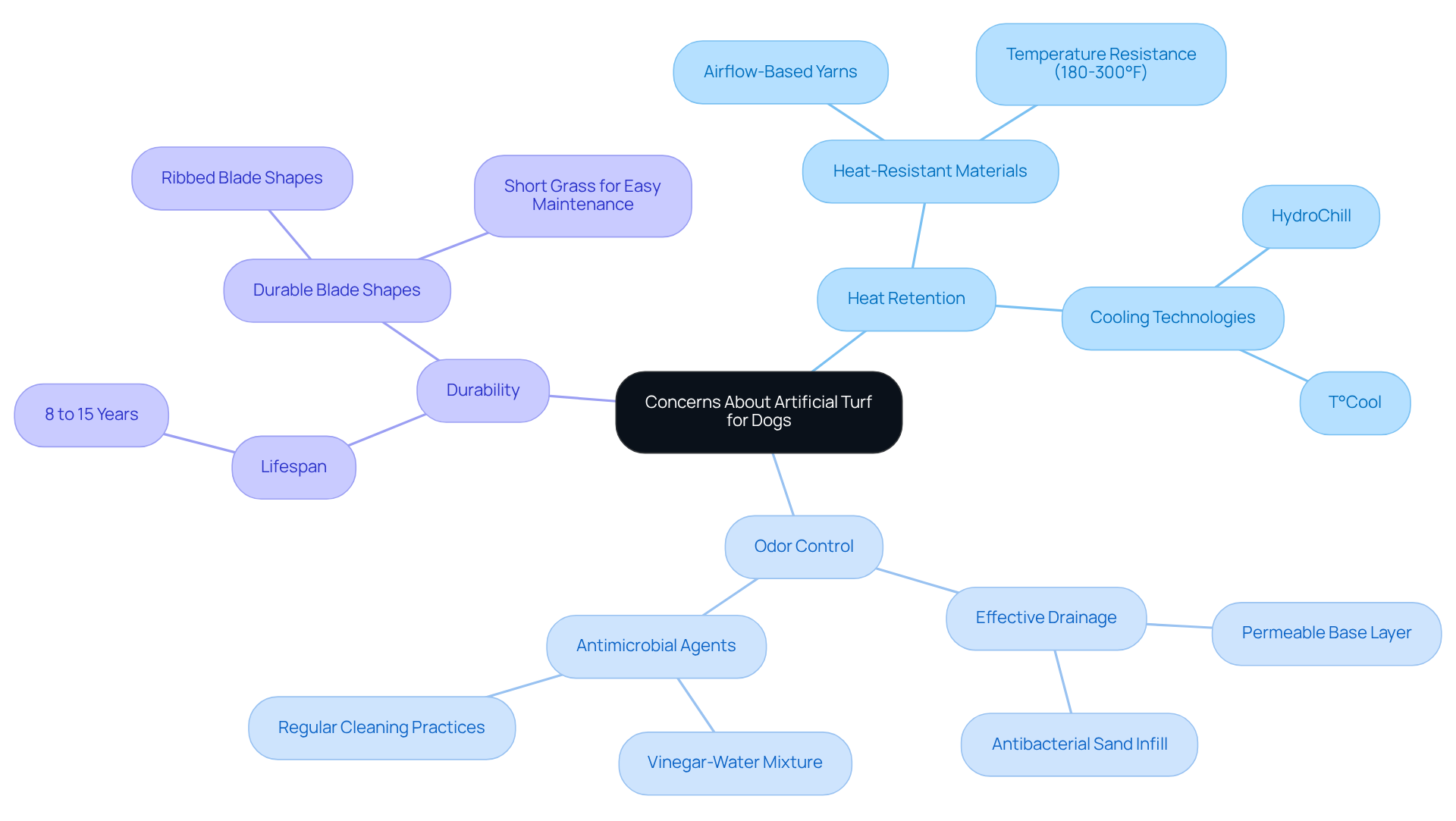 The central node represents the main topic, while the branches show specific concerns and their solutions. Each color-coded branch helps you quickly identify different areas of focus.
