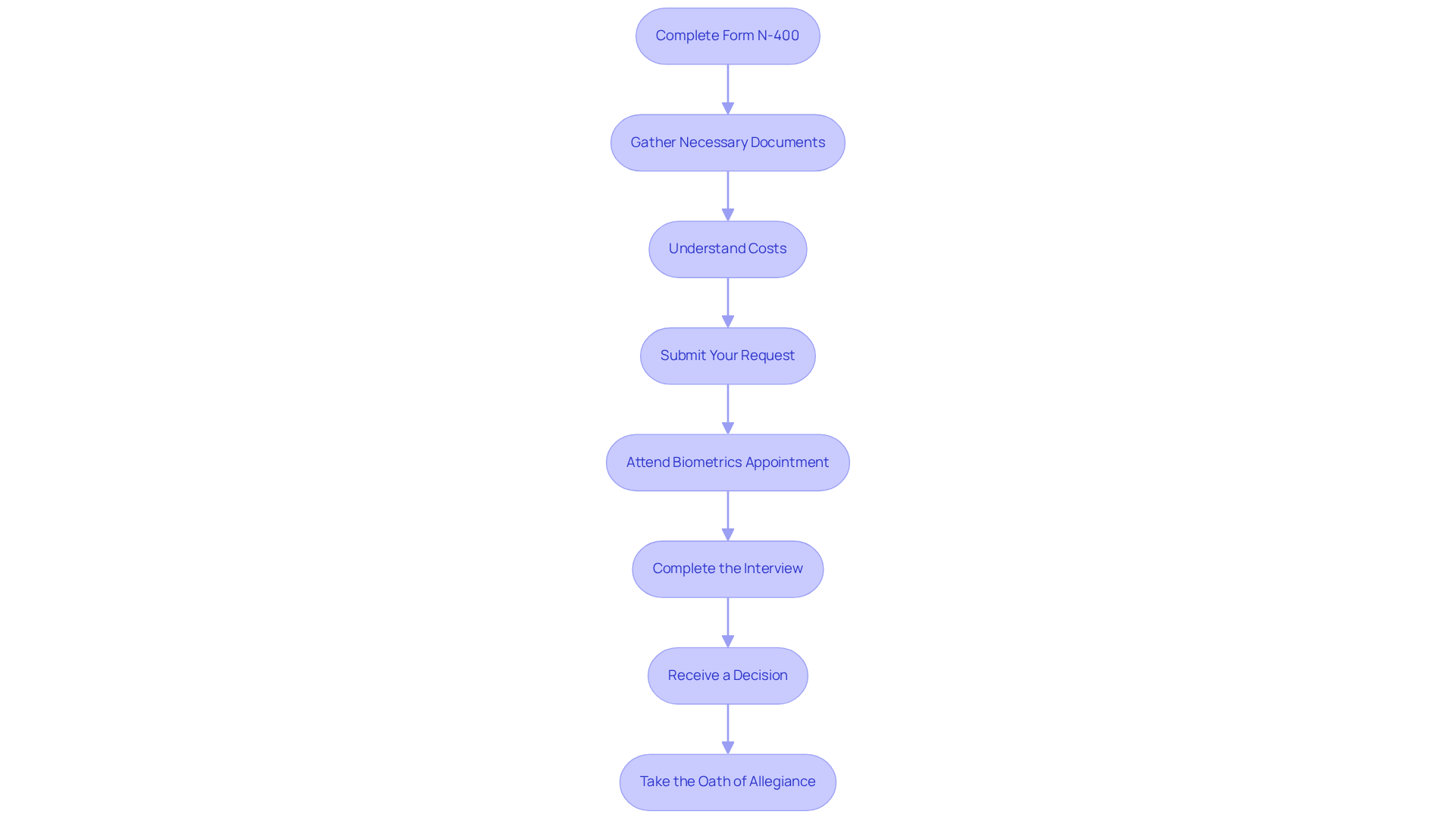 Each box represents a step in the citizenship application journey. Follow the arrows to see how each step leads to the next, guiding you through the entire process from application to taking the Oath of Allegiance.