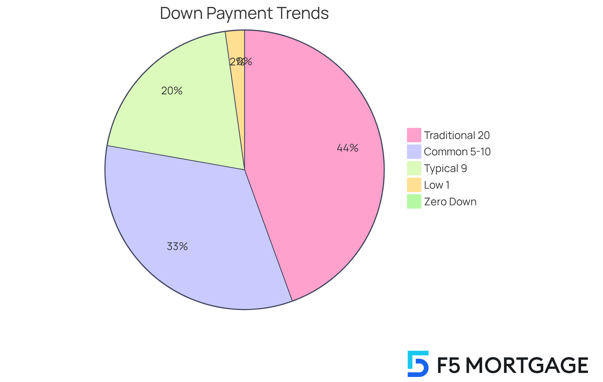 Each slice of the pie shows the percentage of down payment that homebuyers typically consider. A larger slice means a more common choice among buyers, helping you understand the landscape of home financing.
