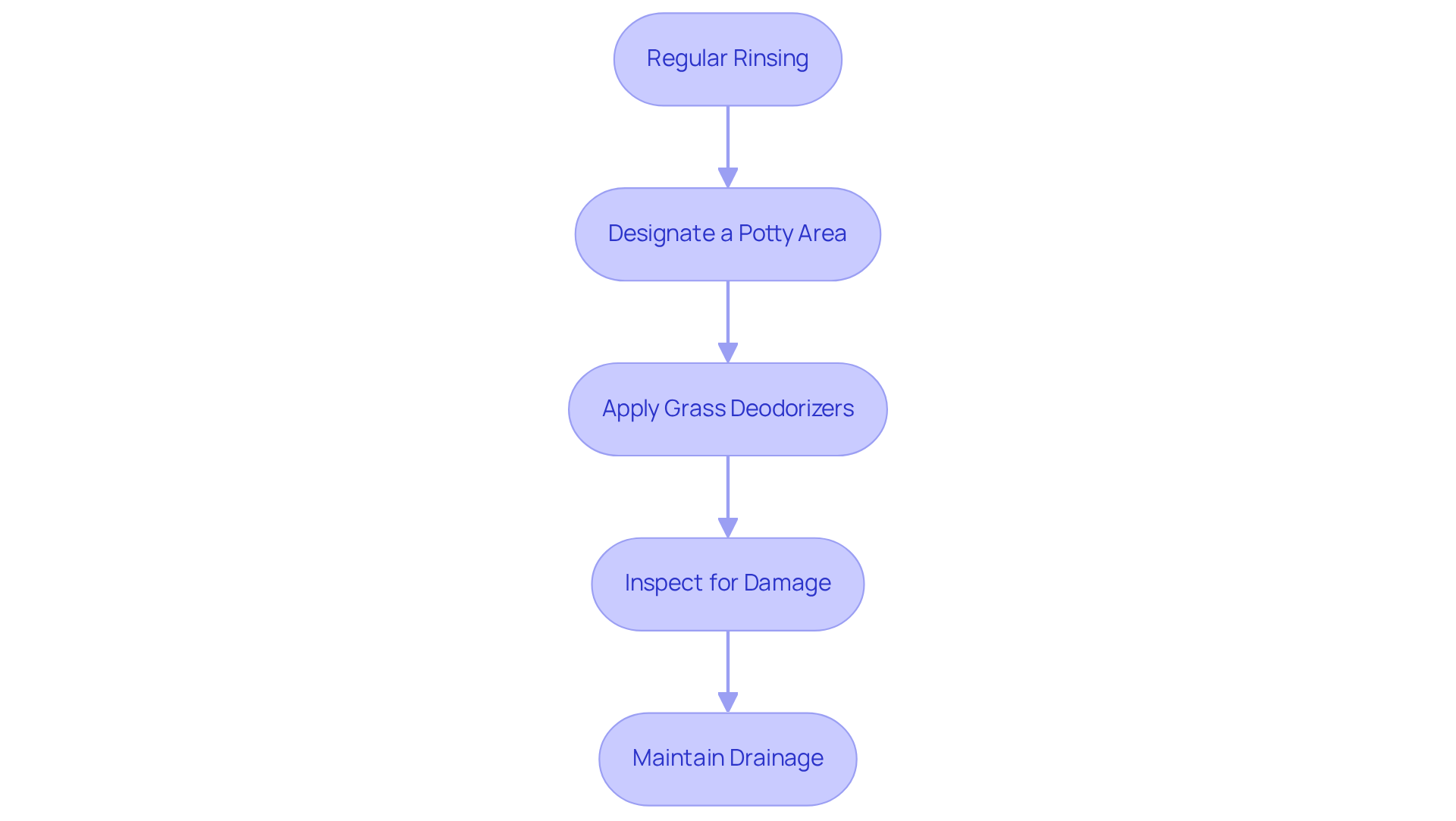 Each box represents a step you can take to keep your artificial turf in great shape. Follow the arrows to see how these practices work together to prevent issues and maintain a fresh lawn.