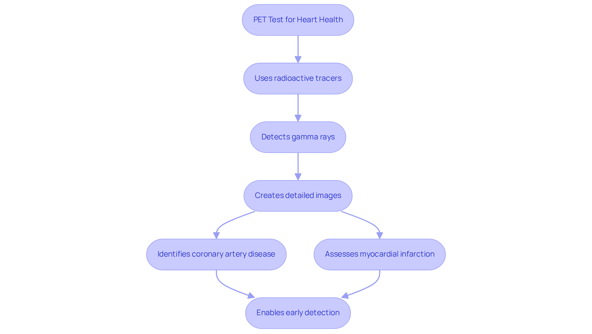 Each box in the flowchart represents a step in the PET test process. Follow the arrows to see how each feature contributes to heart health evaluation, from using tracers to identifying diseases. Each box in the flowchart represents a step in the PET test process. Follow the arrows to see how each feature contributes to heart health evaluation, from using tracers to identifying diseases.