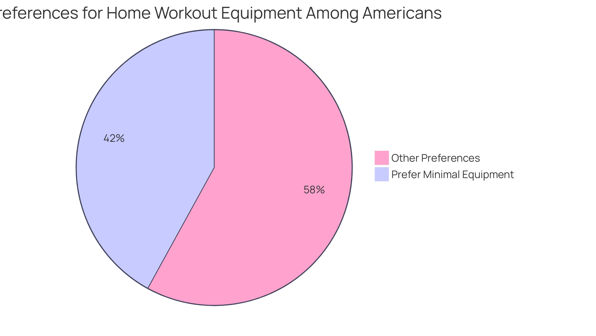 The blue slice represents the 42% of Americans preferring minimal equipment, while the orange slice represents the remaining preferences.