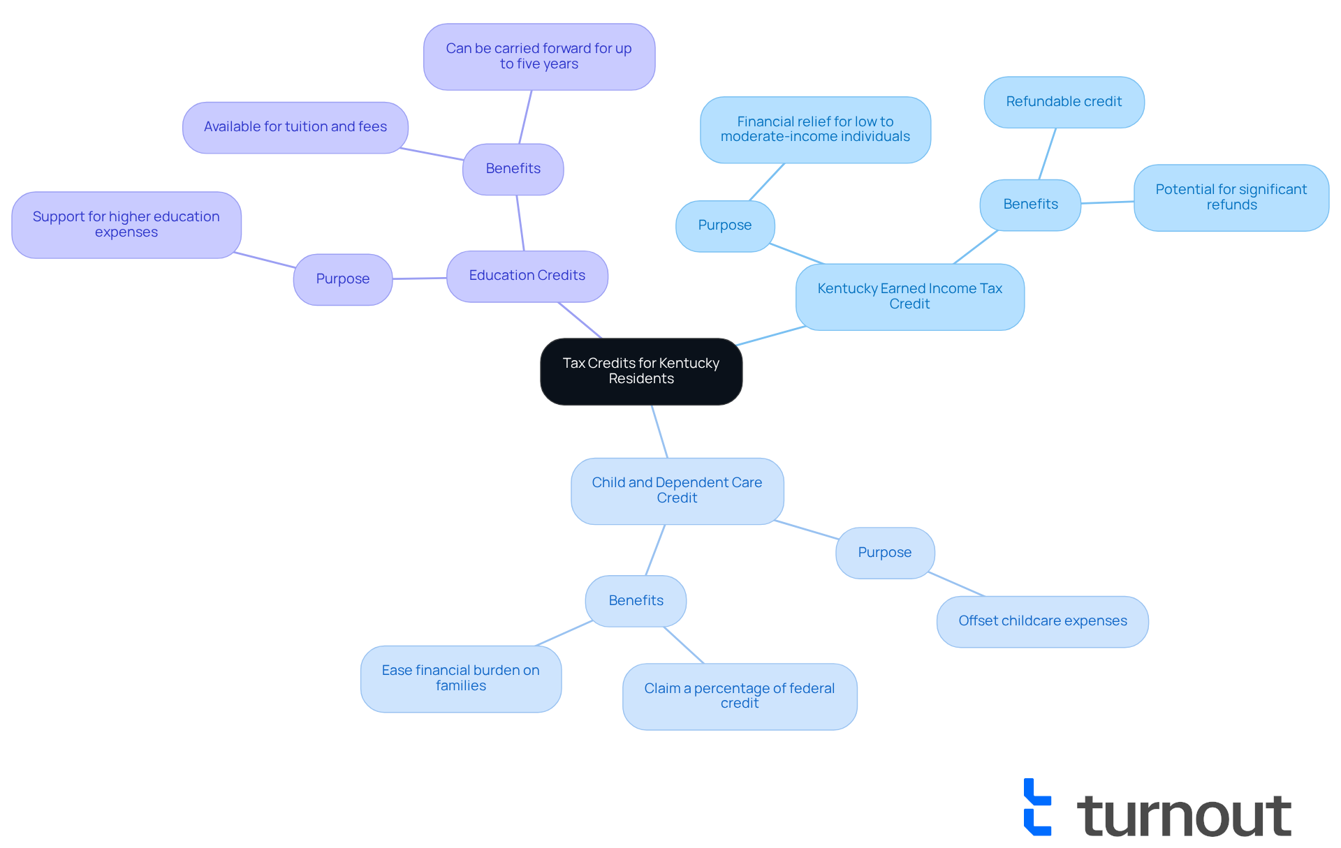 Start in the center with the overall theme of tax credits, and follow the branches to learn more about each specific credit and how they can help lighten financial burdens. Start in the center with the overall theme of tax credits, and follow the branches to learn more about each specific credit and how they can help lighten financial burdens.