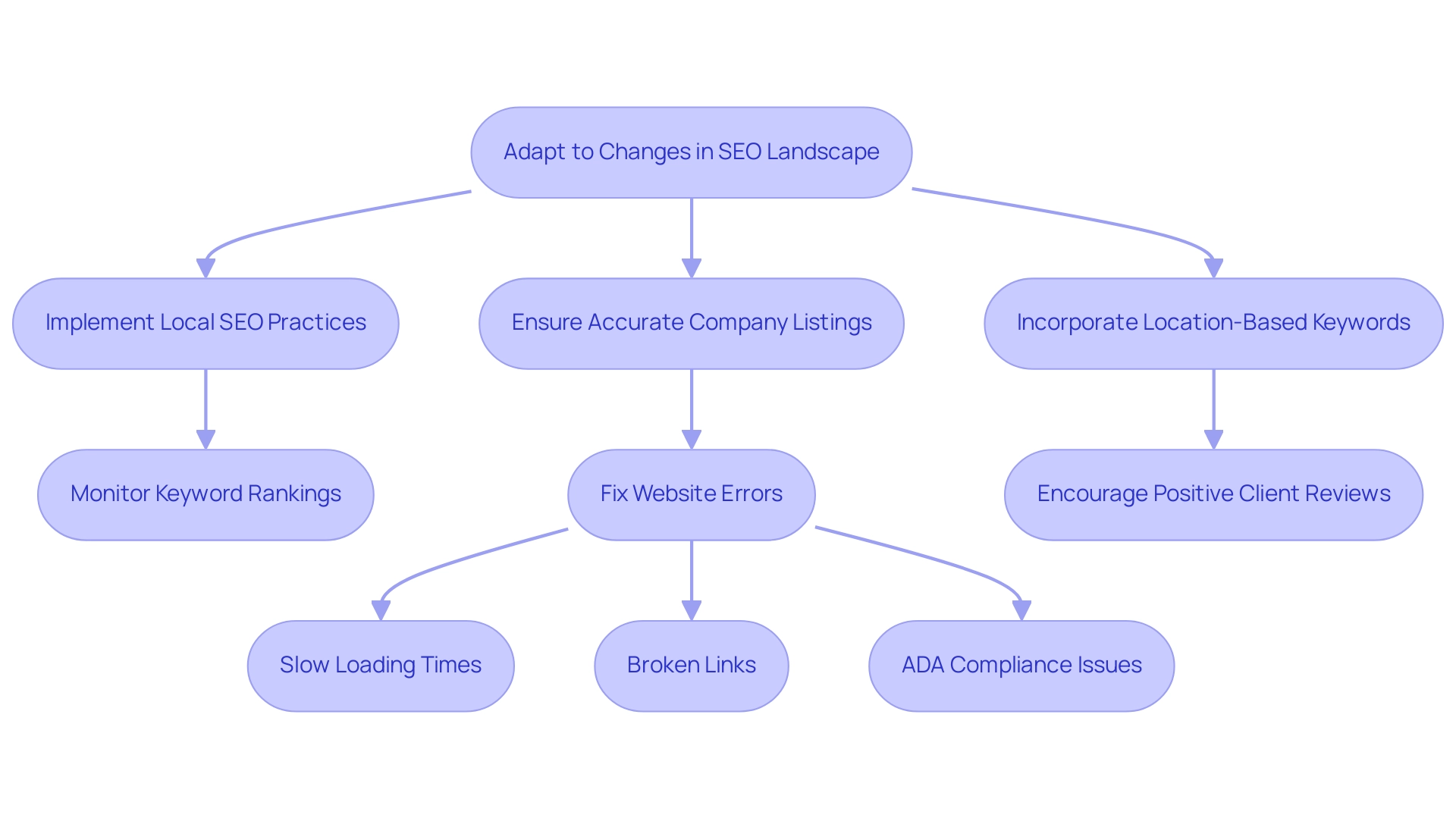 Each box represents a step in the SEO adaptation process, with arrows indicating the progression from general adaptation to specific actions.